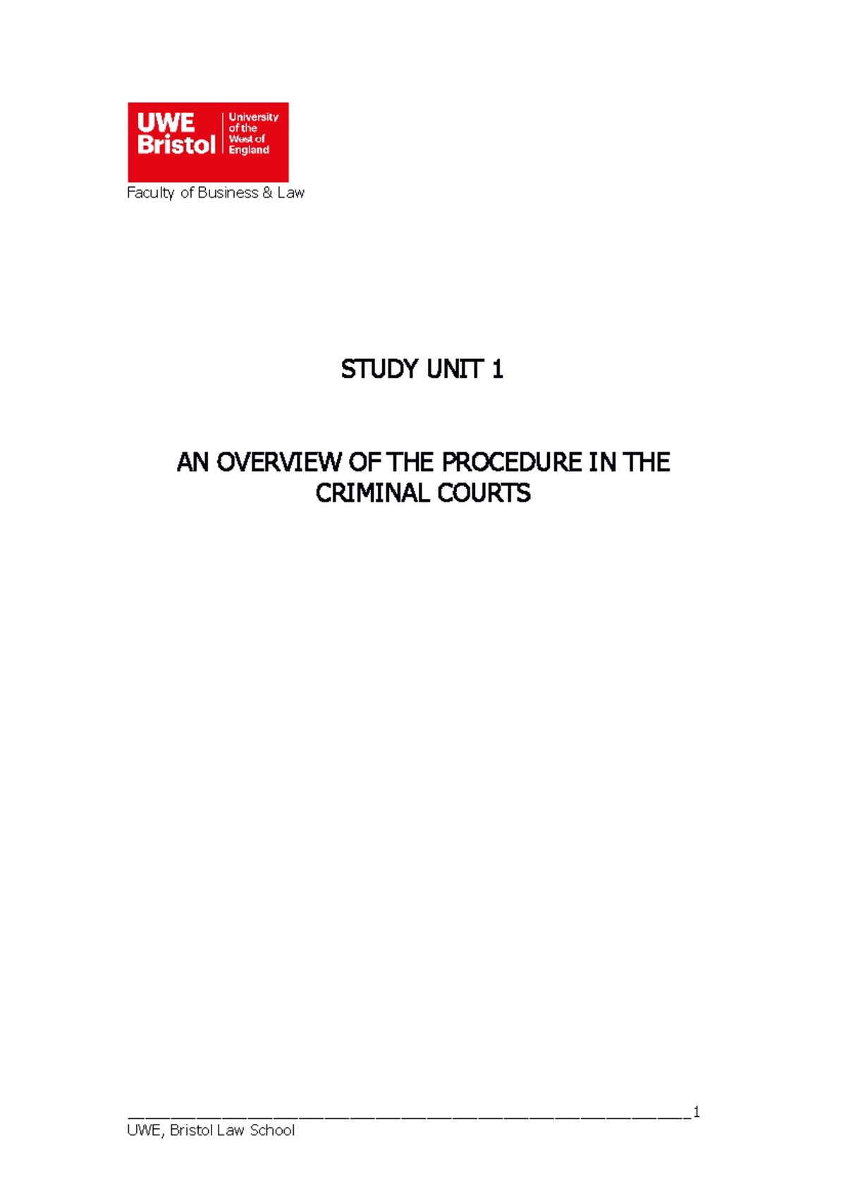 SU1 Criminal Procedure Outline 2021 Complete - Faculty of Business & Law STUDY UNIT 1 AN - Studocu