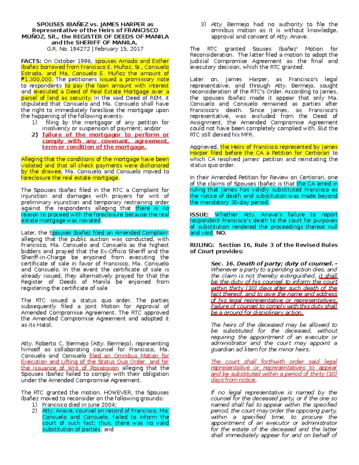Spouses Ibanez vs. Harper - SPOUSES IBAÑEZ vs. JAMES HARPER as ...