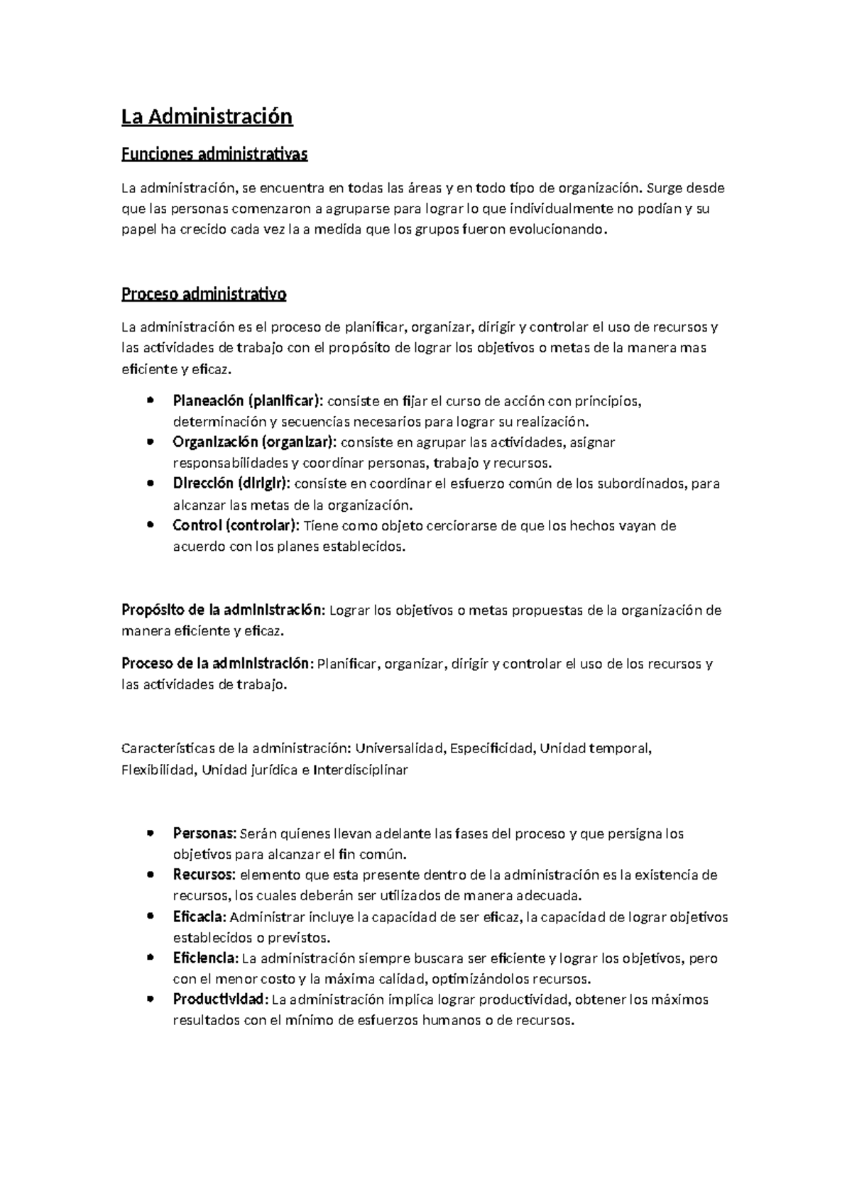 Resumen Administración Modulo 1 y 2 - La Administración Funciones ...