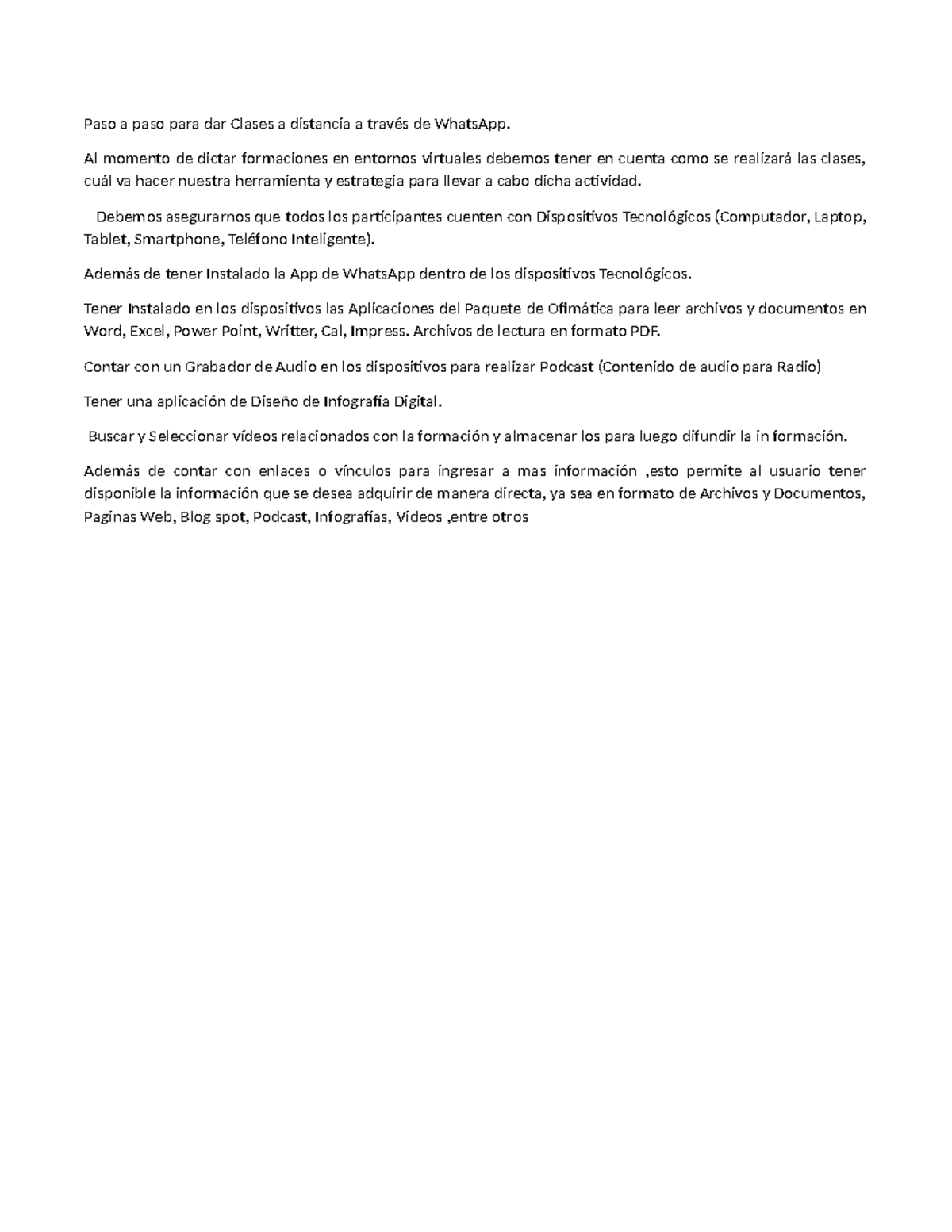 Cuartilla Jessy Pimentel - Paso a paso para dar Clases a distancia a través de WhatsApp. Al ...