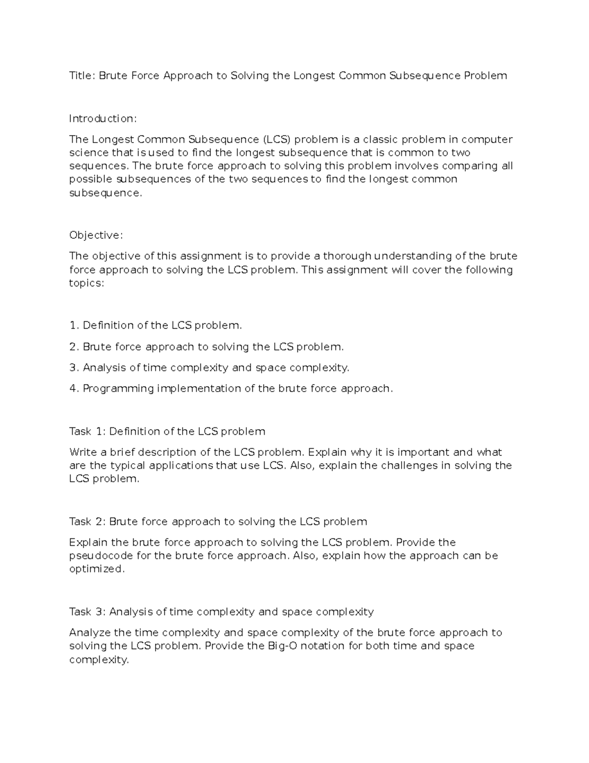 Brute force approach - Title: Brute Force Approach to Solving the ...