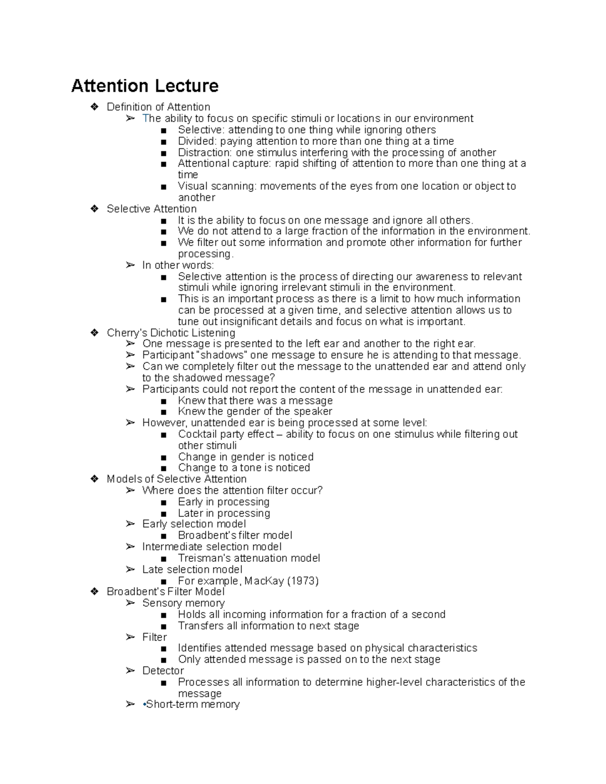 Cognitive PSychology Prof Needham 3 - Attention Lecture Definition of ...