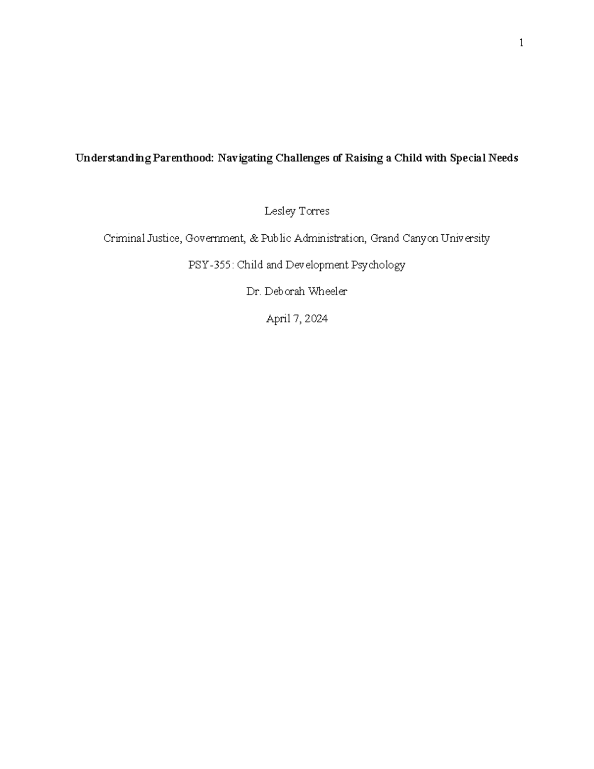 T7 - Benchmark - Middle Childhood Development Interview - Understanding Parenthood: Navigating ...