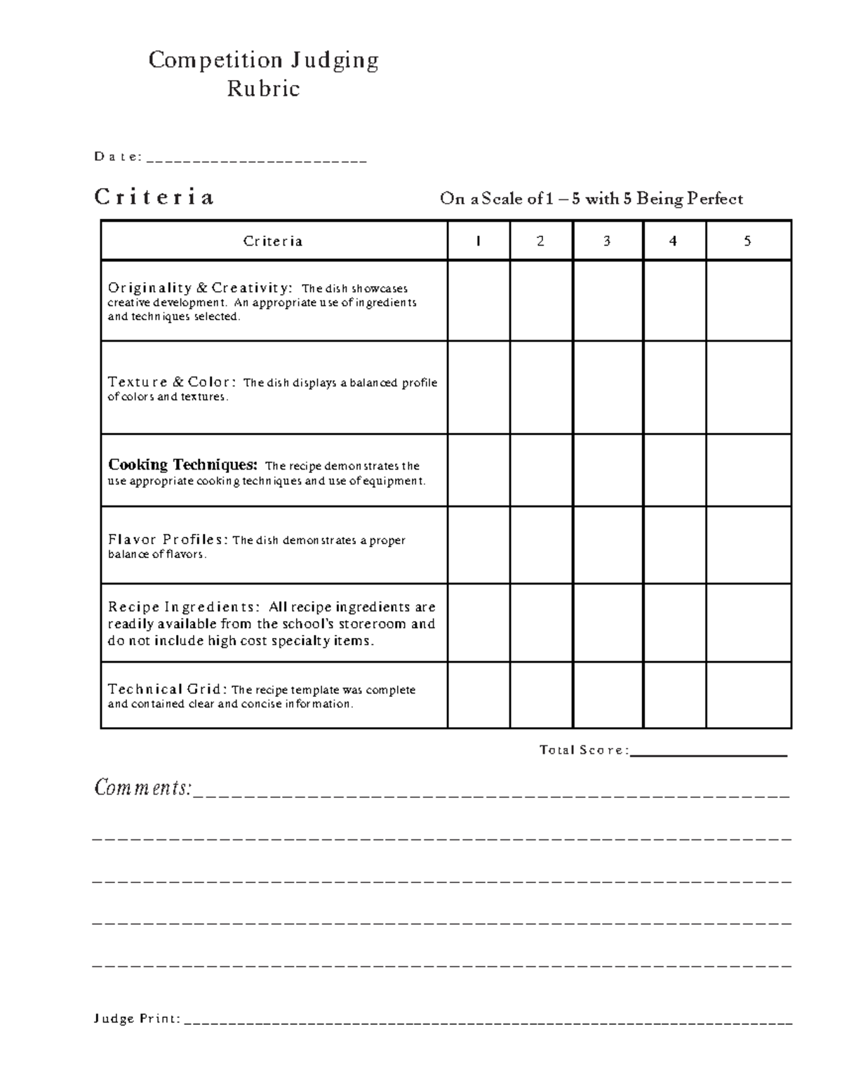 Ai The Meal Through the Arts Judging Rubric - Com petition J udging ...