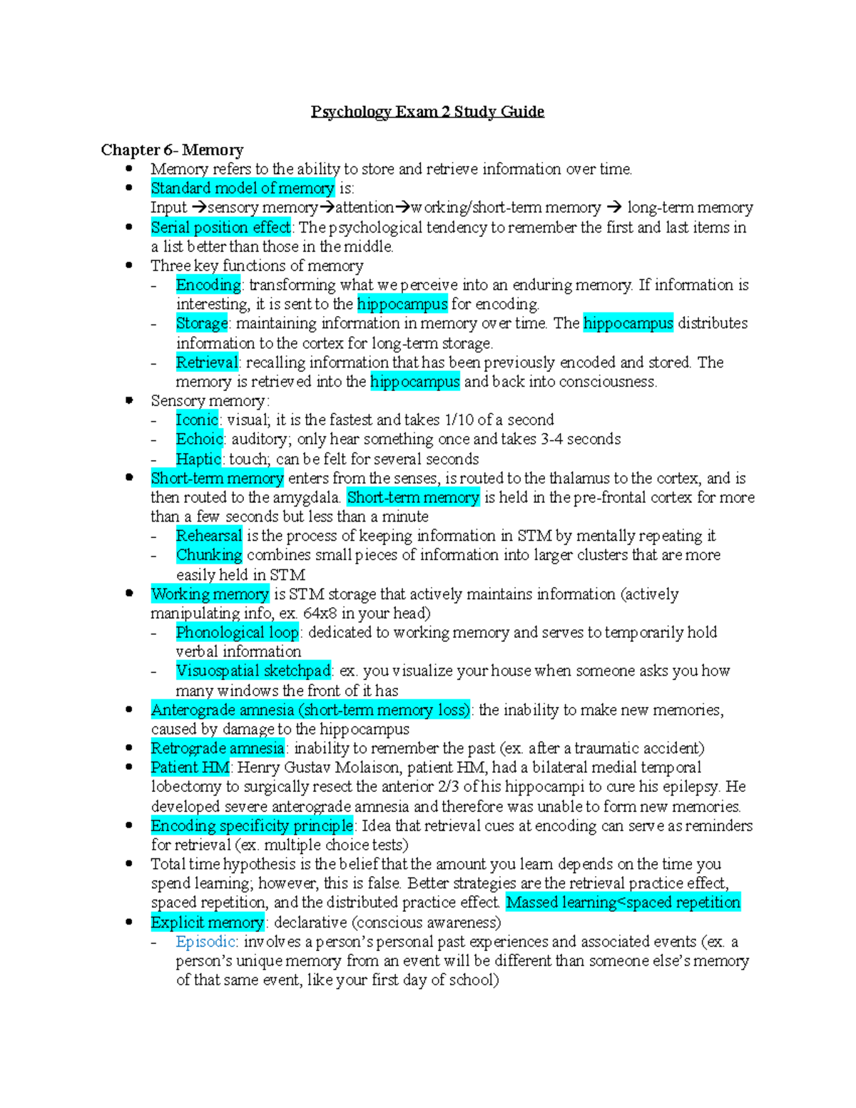 Psychology Exam 2 Study Guide - Psychology Exam 2 Study Guide Chapter 6 ...