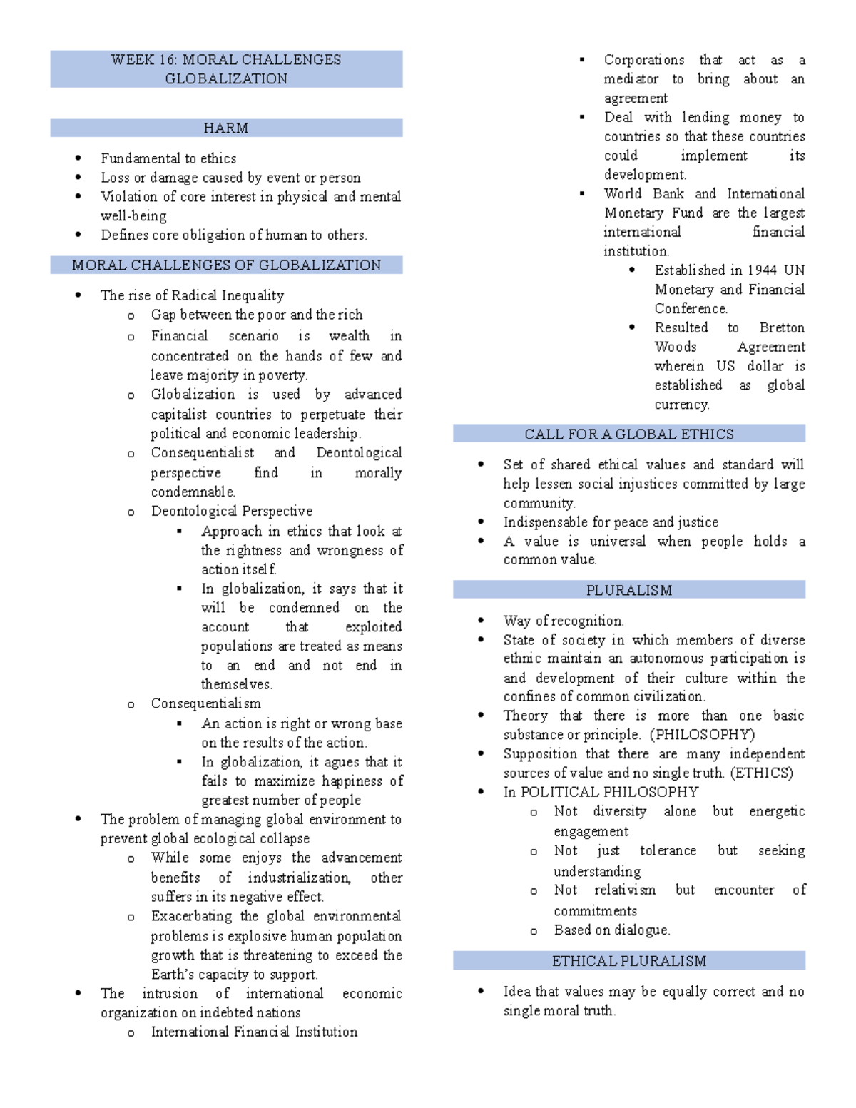 WEEK 16 ( Ethics) GLOBALIZATION (MORAL CHALLENGES) - WEEK 16: MORAL ...