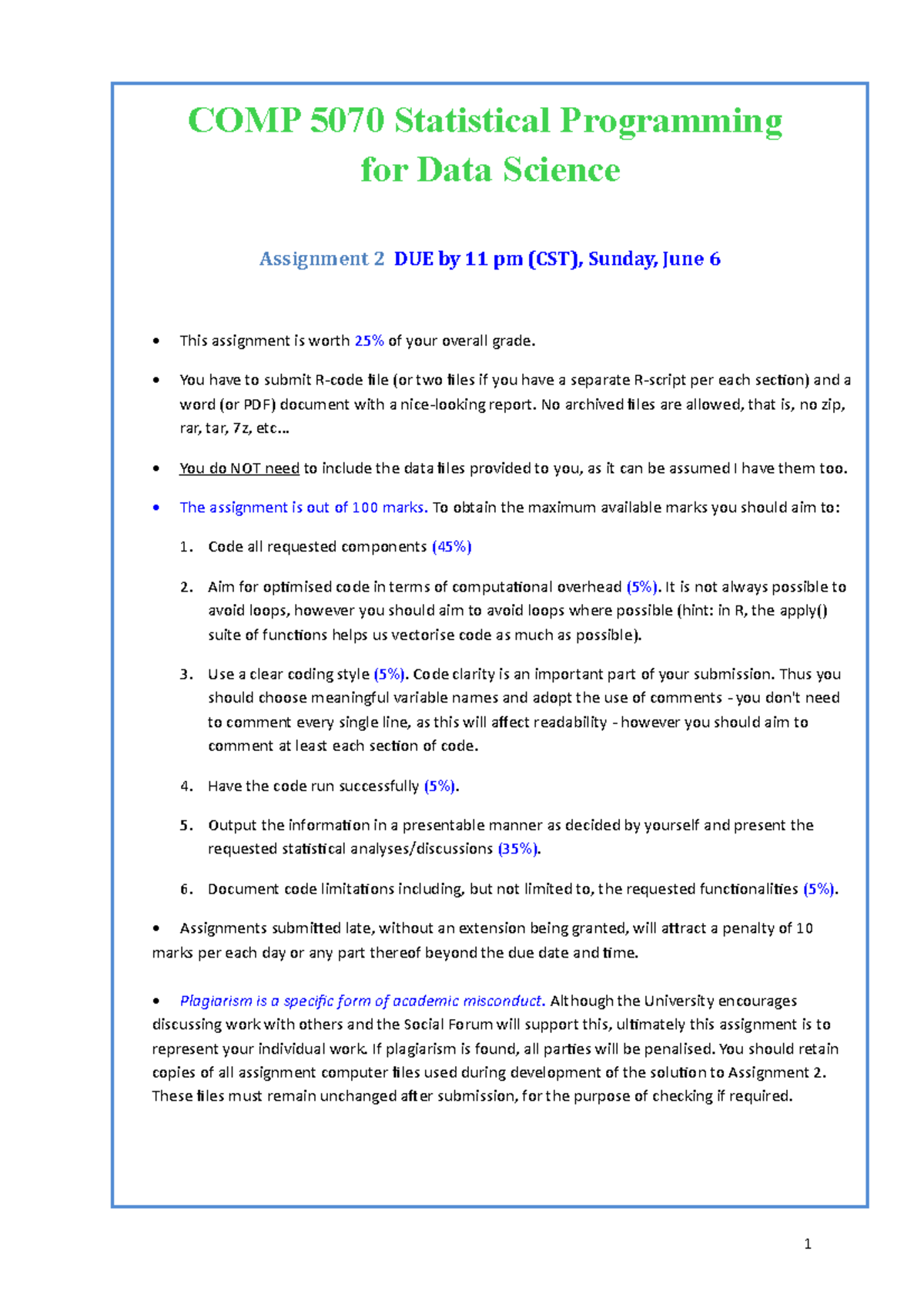 COMP 5070 Assignment 2 SP2 2021 - COMP 5070 Statistical Programming for Data Science Assignment ...