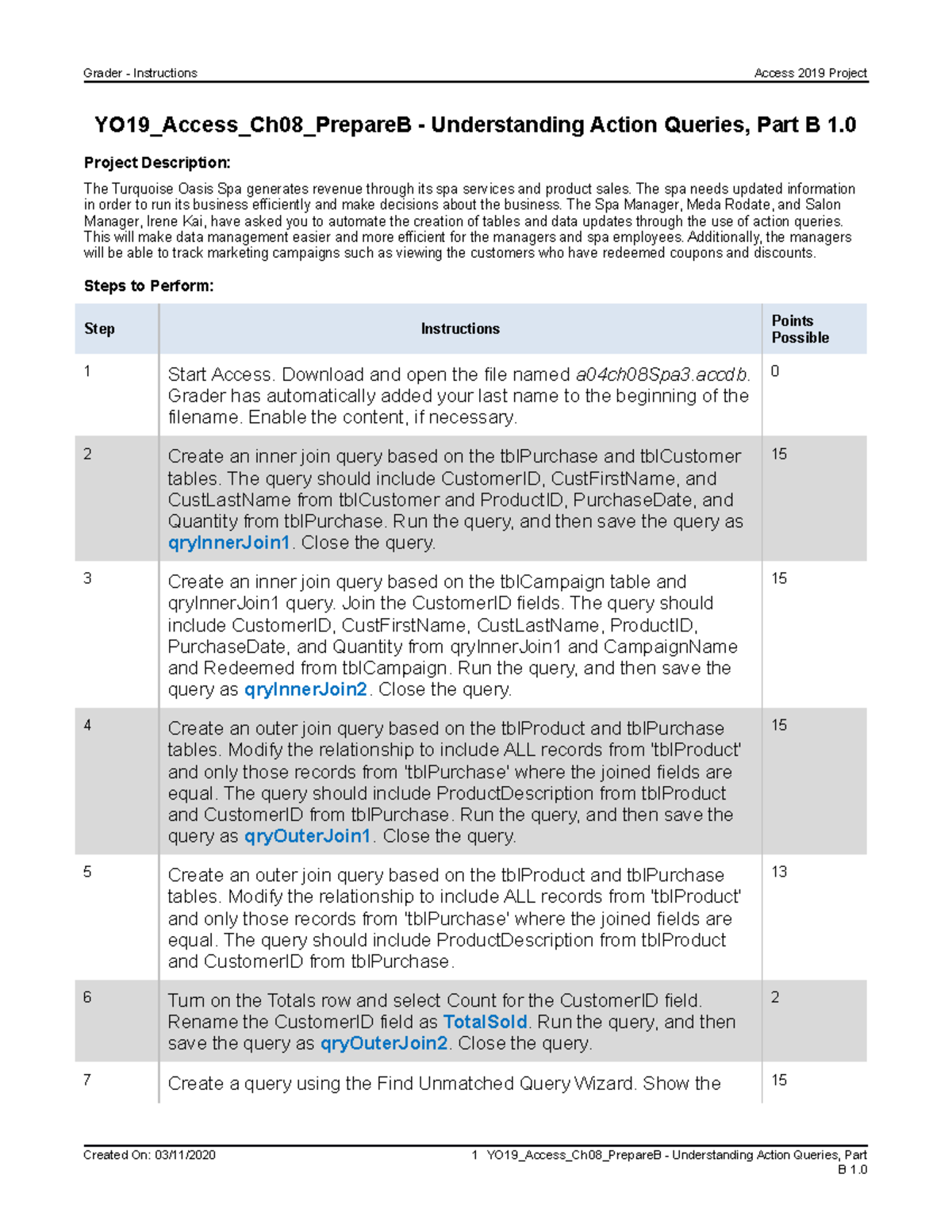 YO19 AC CH08 Grader PC2 HW Instructions - Grader - Instructions Access 2019 Project - Studocu