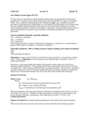 CEEN 302 Lecture 4-5 - CEEN 302 Lecture 4-5 Spring ‘ Air Pollution Book ...