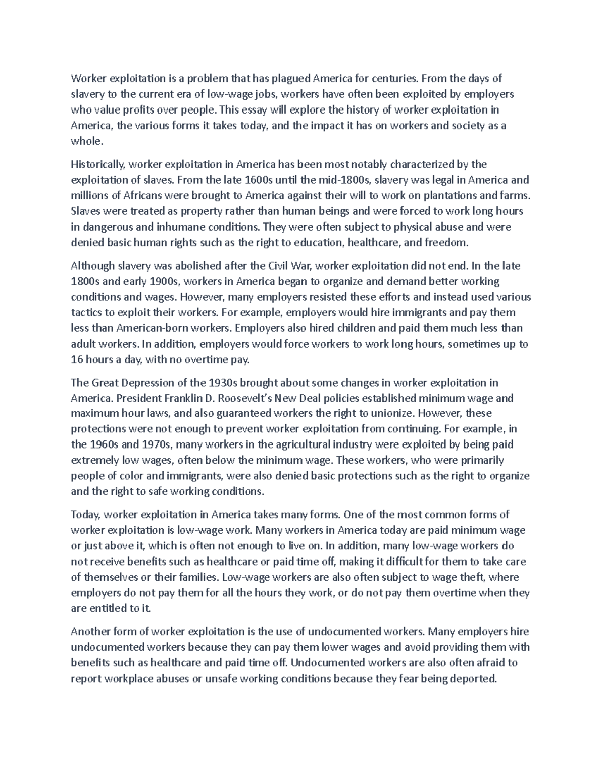 Worker Exploitation in America - Worker exploitation is a problem that ...