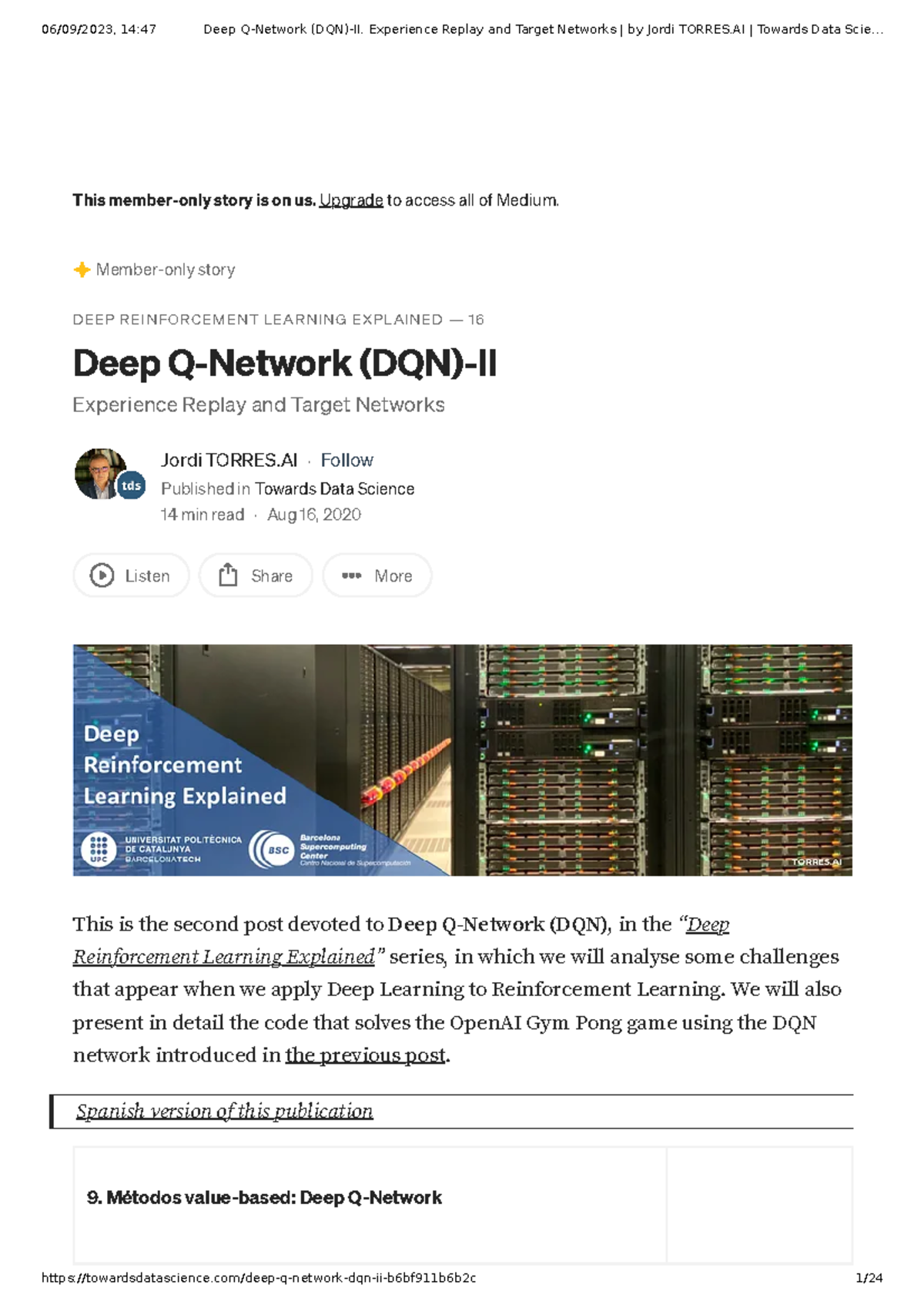 Deep Q-Network (DQN)-II. Experience Replay and Target Networks by Jordi Torres.AI Towards Data ...