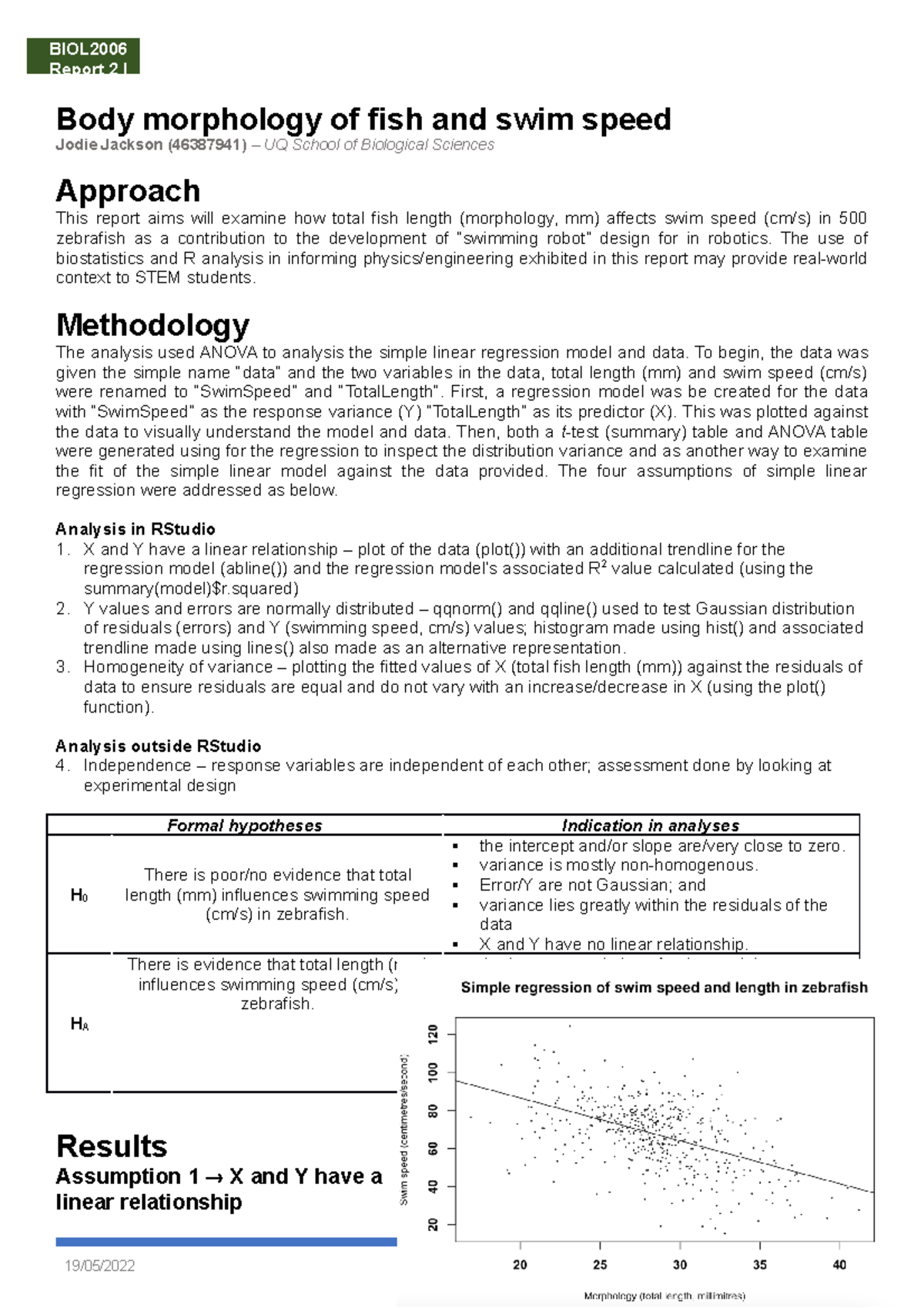 Biostat experimental design report 2 - Body morphology of fish and swim ...