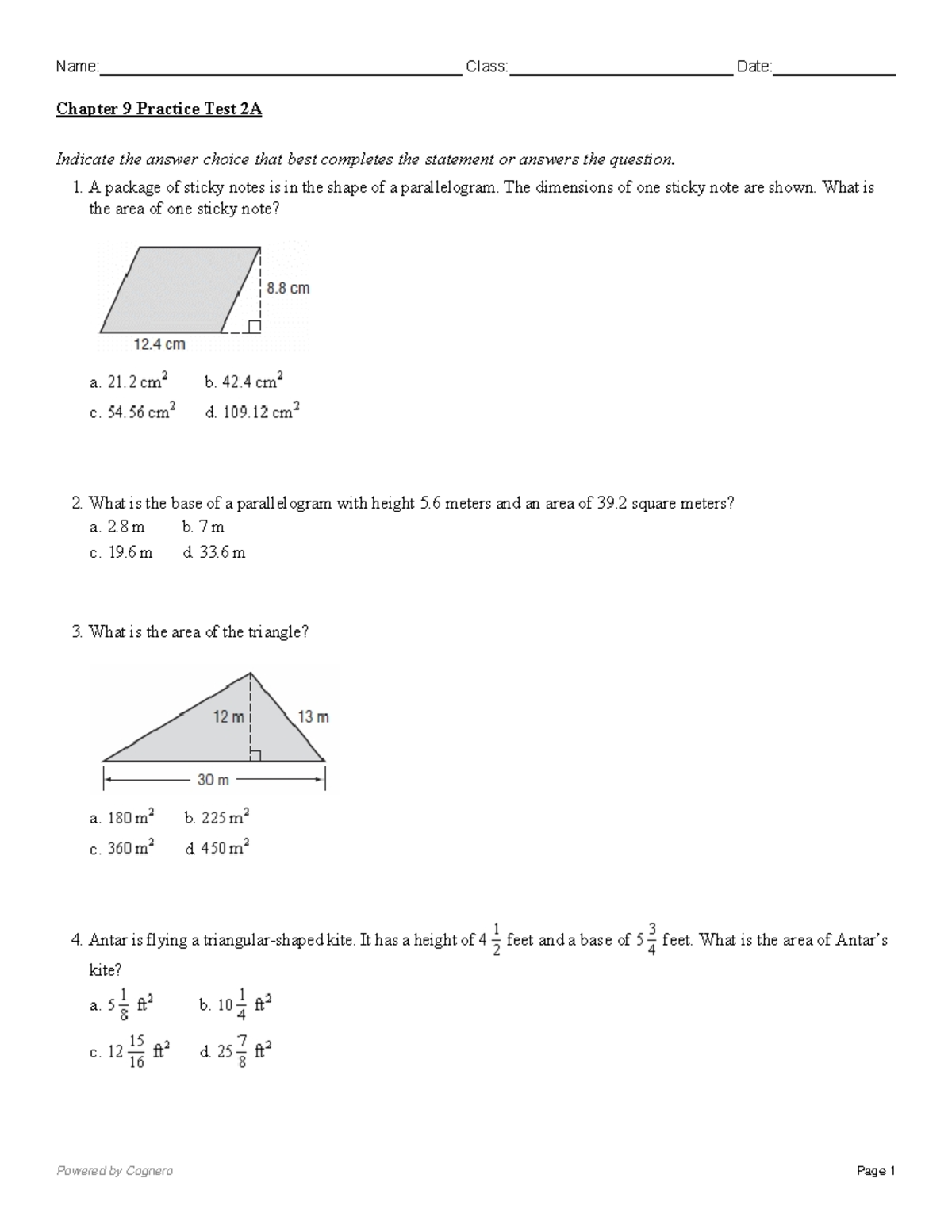 Chapter 9 Practice Test 2A - Indicate the answer choice that best ...