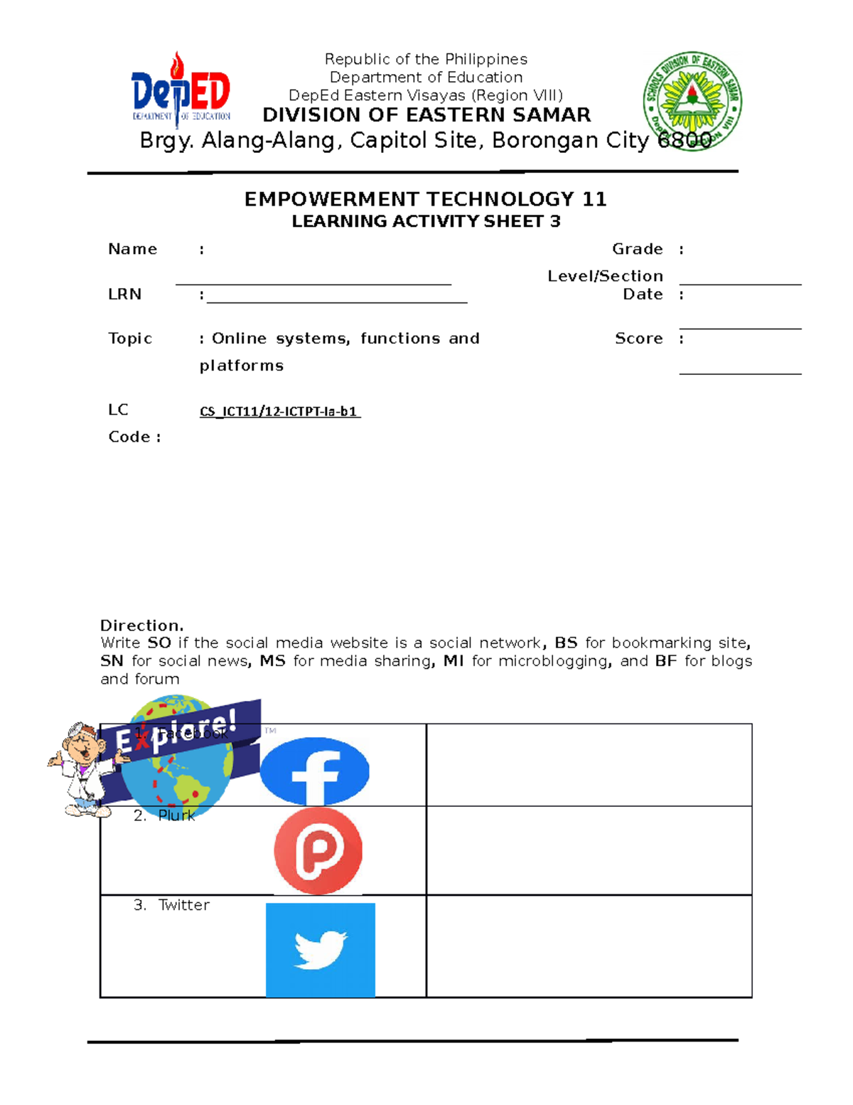 Learning Activity Sheet 3 - Republic of the Philippines Department of ...