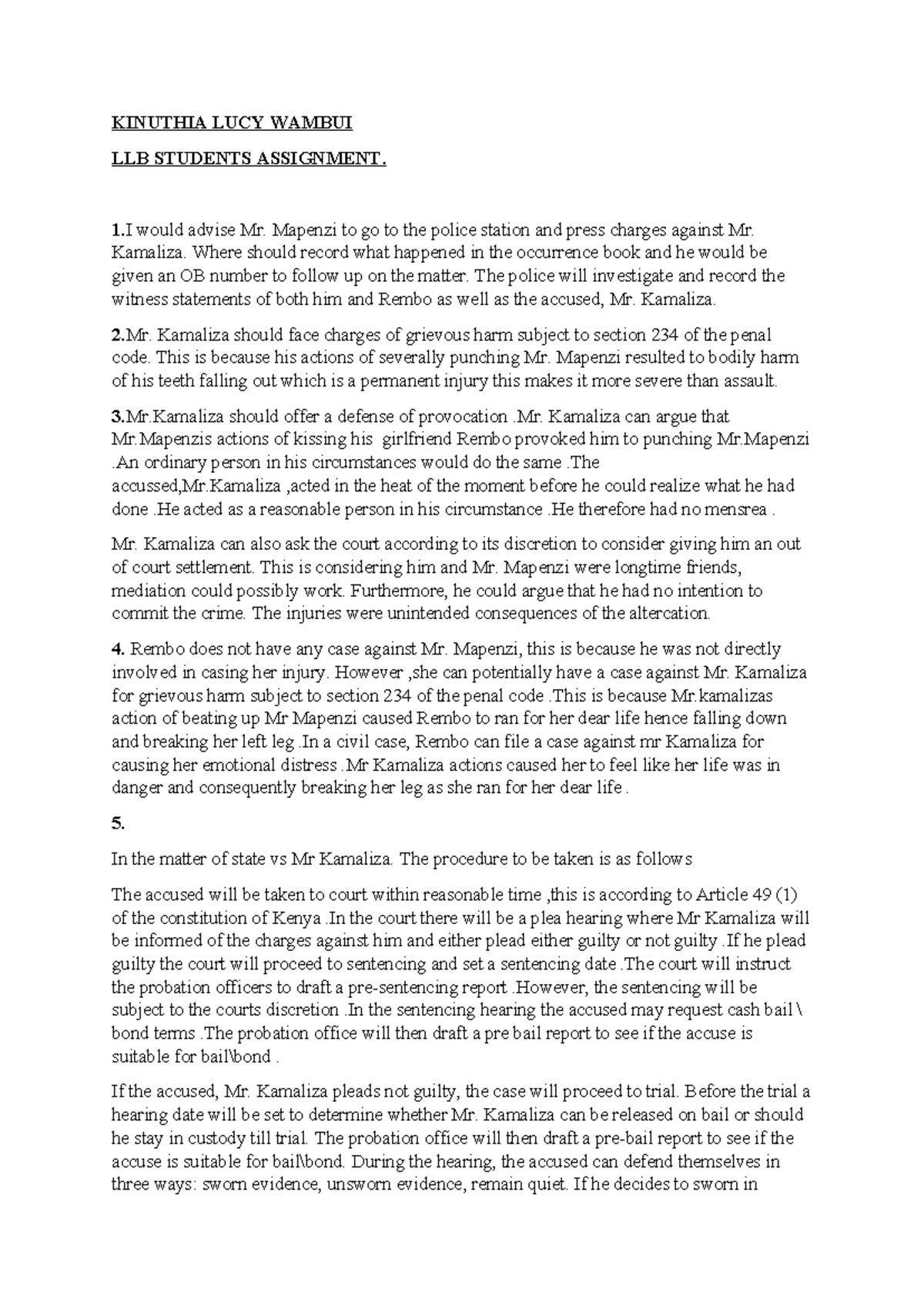MR Kamaliza Assignment - KINUTHIA LUCY WAMBUI LLB STUDENTS ASSIGNMENT ...