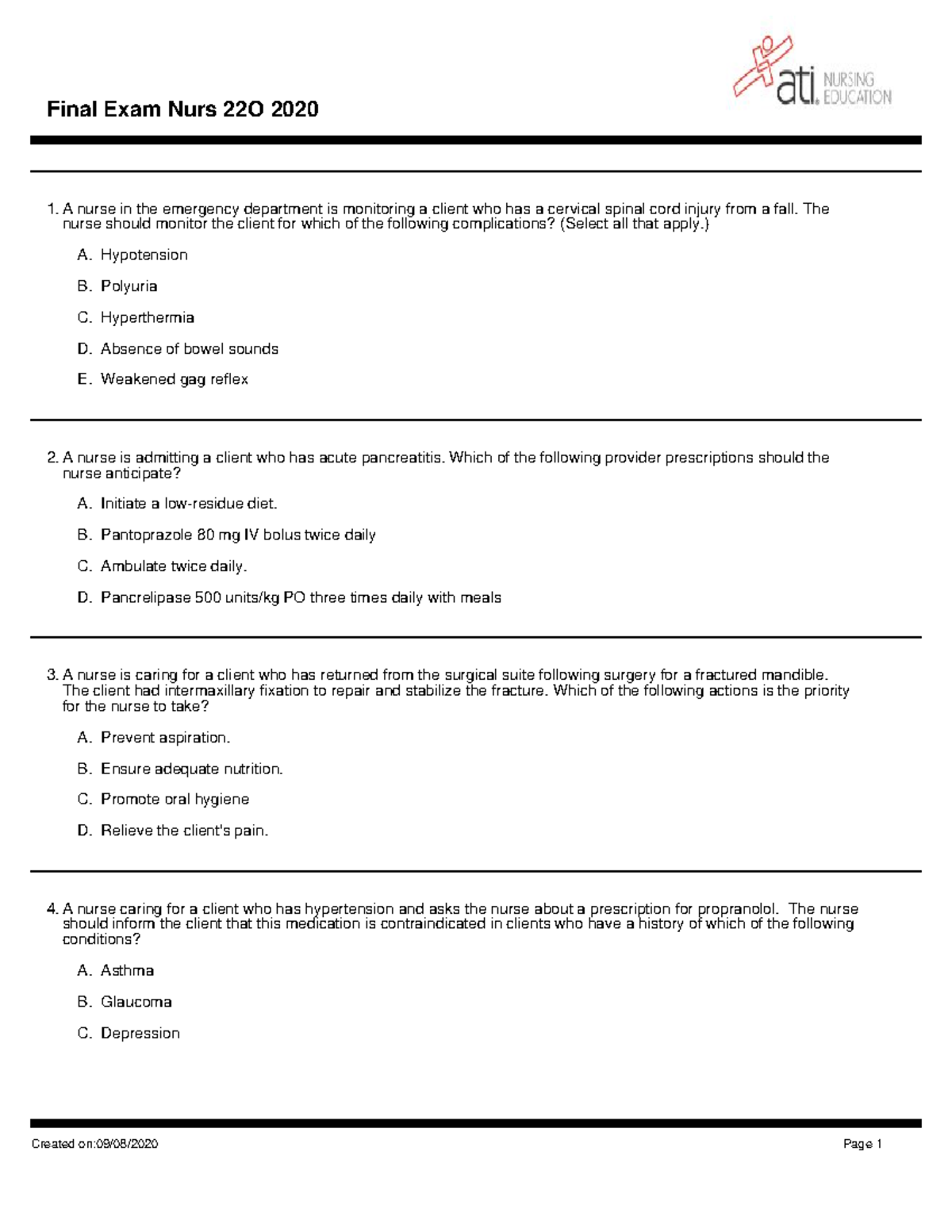Practice final test-1-1 - A nurse in the emergency department is ...