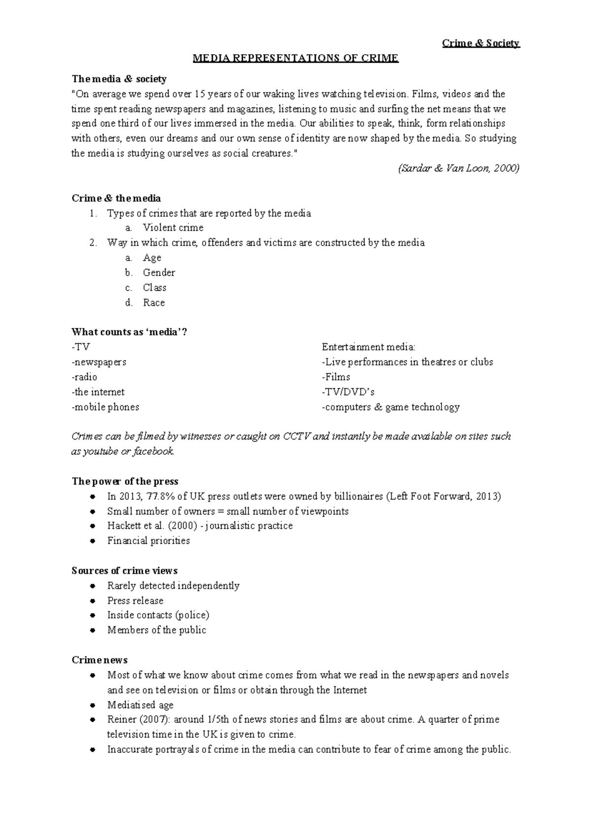 Media representations of crime - Crime & Society MEDIA REPRESENTATIONS ...