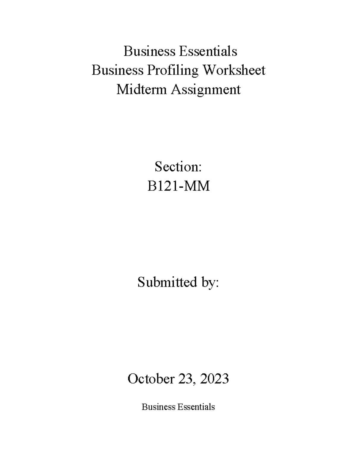 Business Profiling Worksheet - Business Essentials Business Profiling ...
