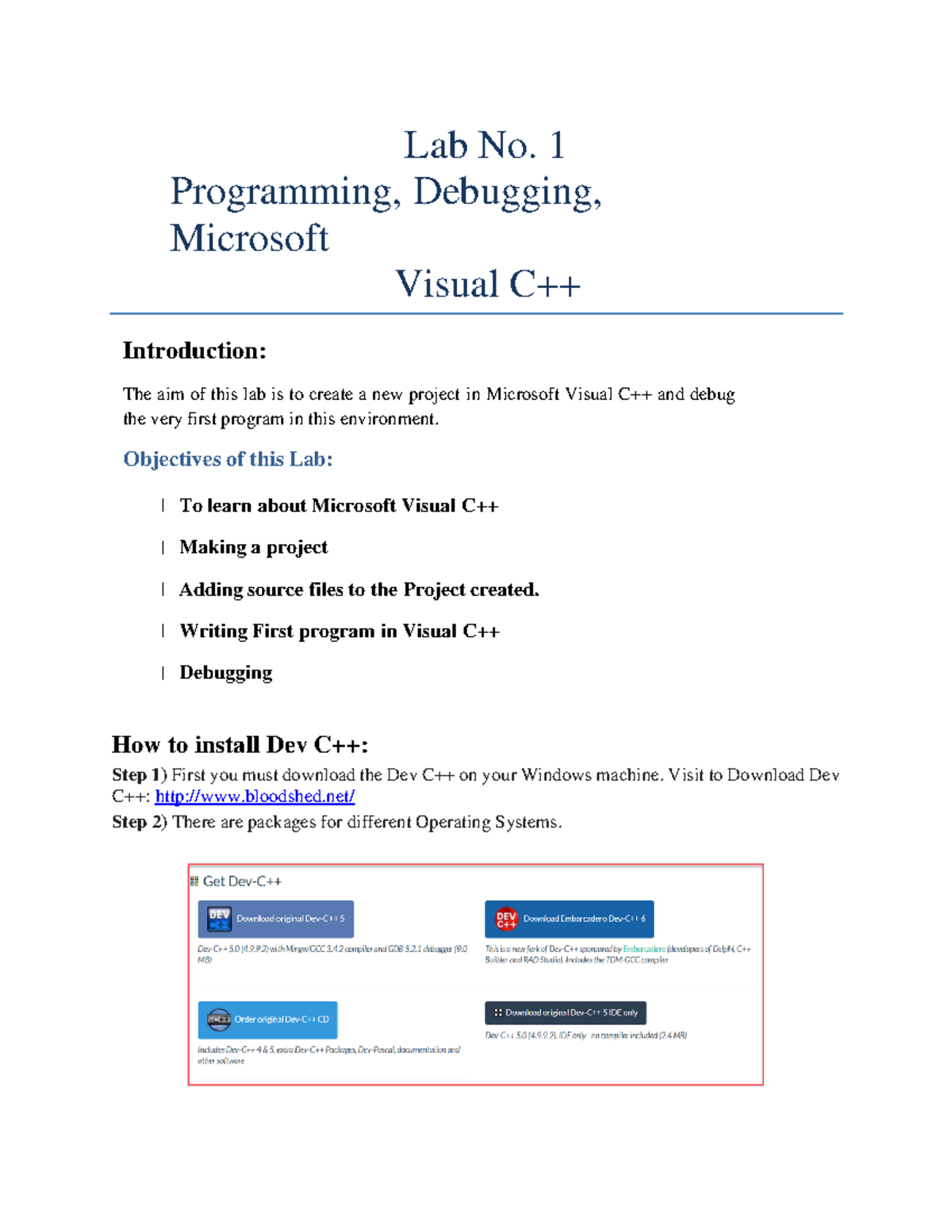 Lab 01 - This document is about the installation of Visual studio and ...