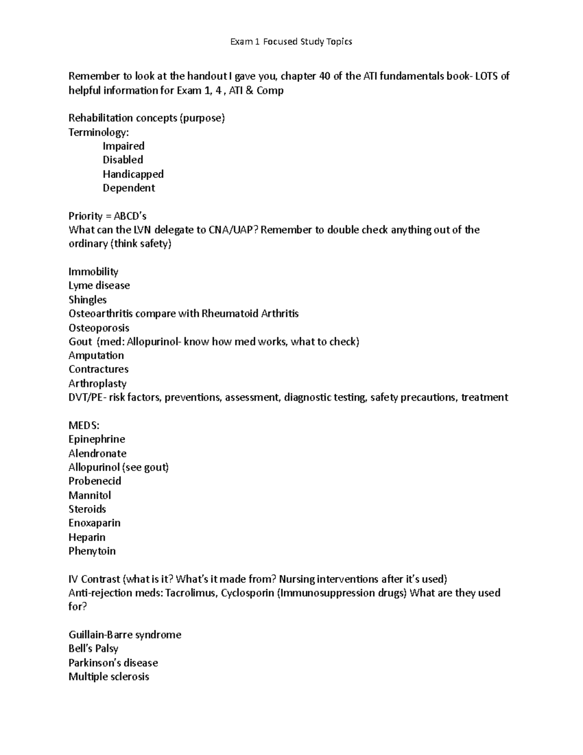 Exam 1 Focused Study Topics - Exam 1 Focused Study Topics Remember to ...