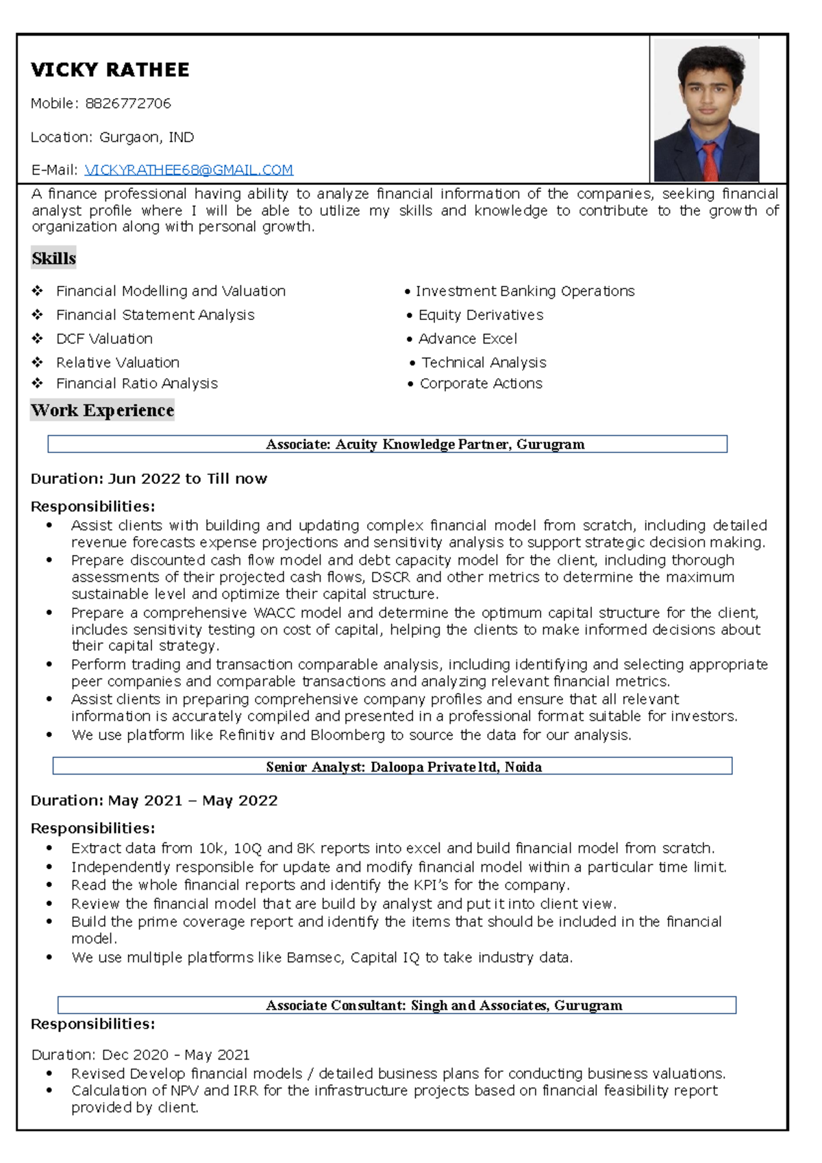 1 updated Vicky Rathee resume (1) - VICKY RATHEE Mobile: 8826772706 Location: Gurgaon, IND E ...