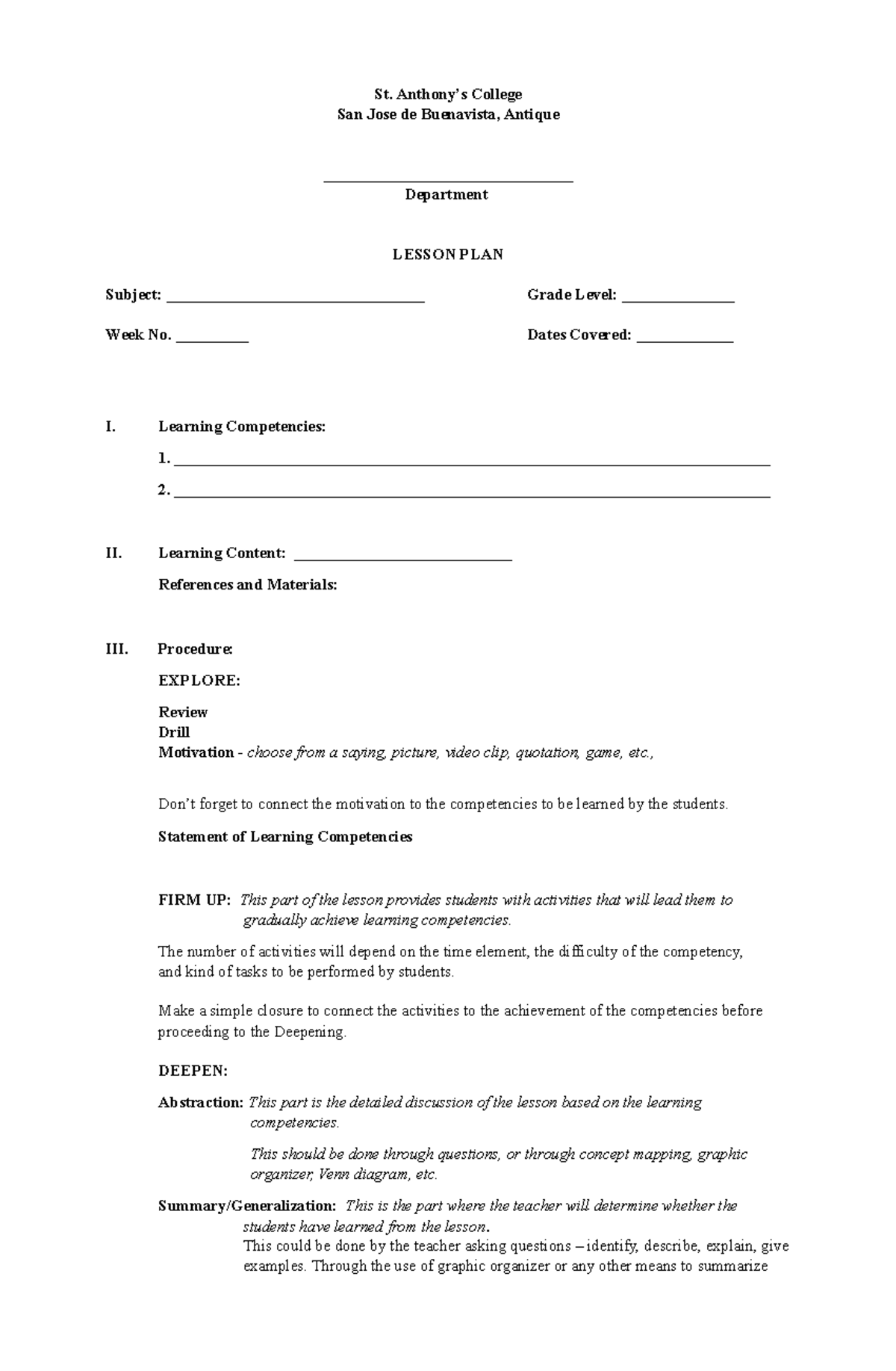 Lesson-Plan-Format - LESSON PLAN FORMAT - St. Anthony’s College San ...
