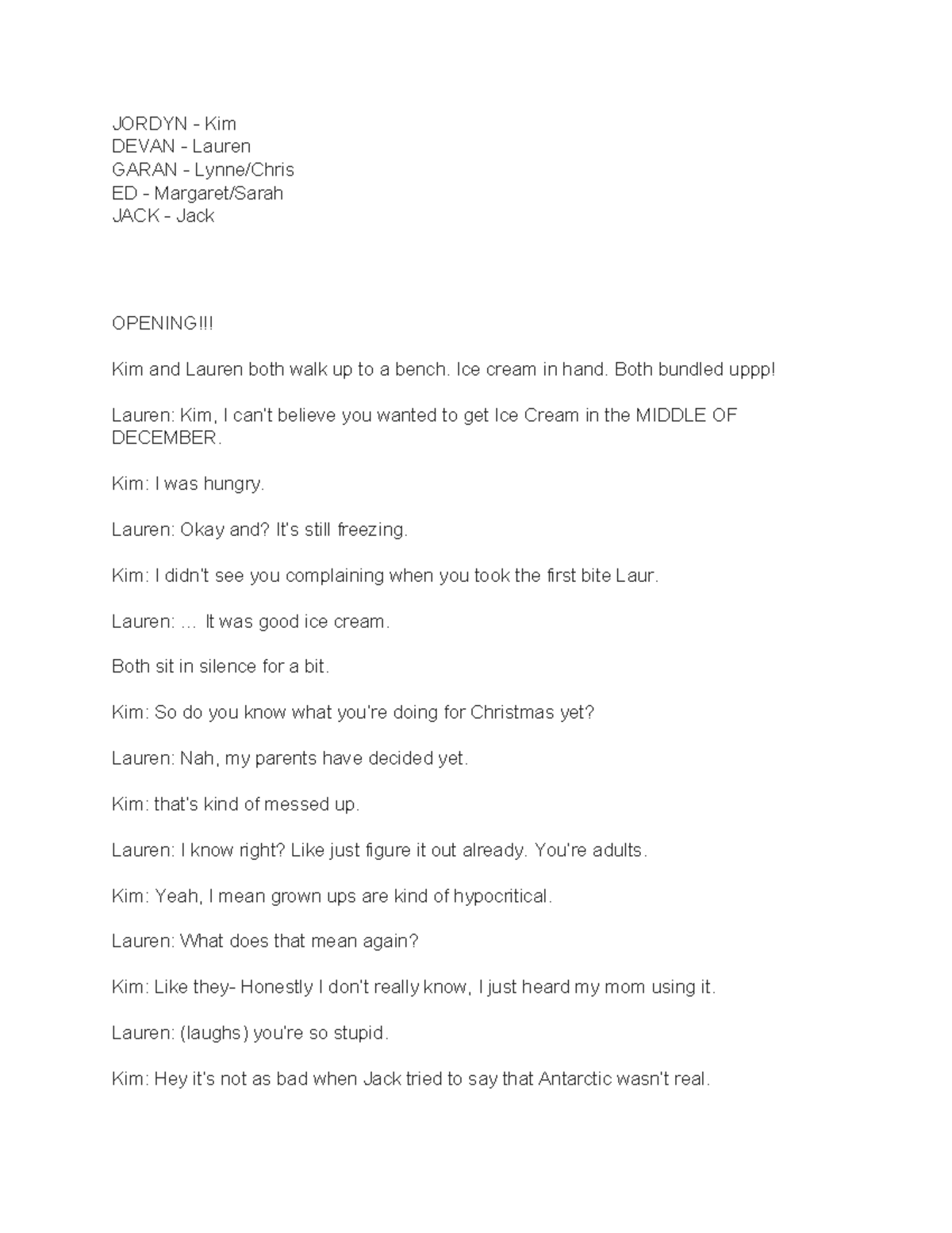 Play For AA (Advanced Acting) - JORDYN - Kim DEVAN - Lauren GARAN - Lynne/Chris ED - Margaret ...