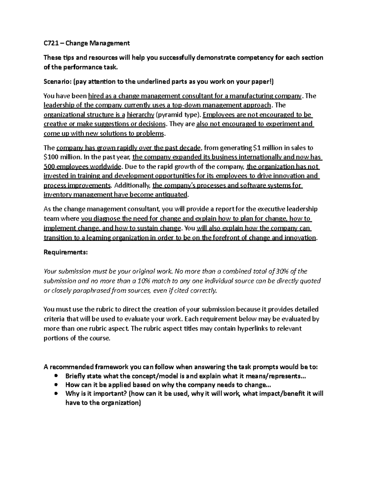 C721 Change Mngt Tips For Task 1 - C721 – Change Management These tips ...