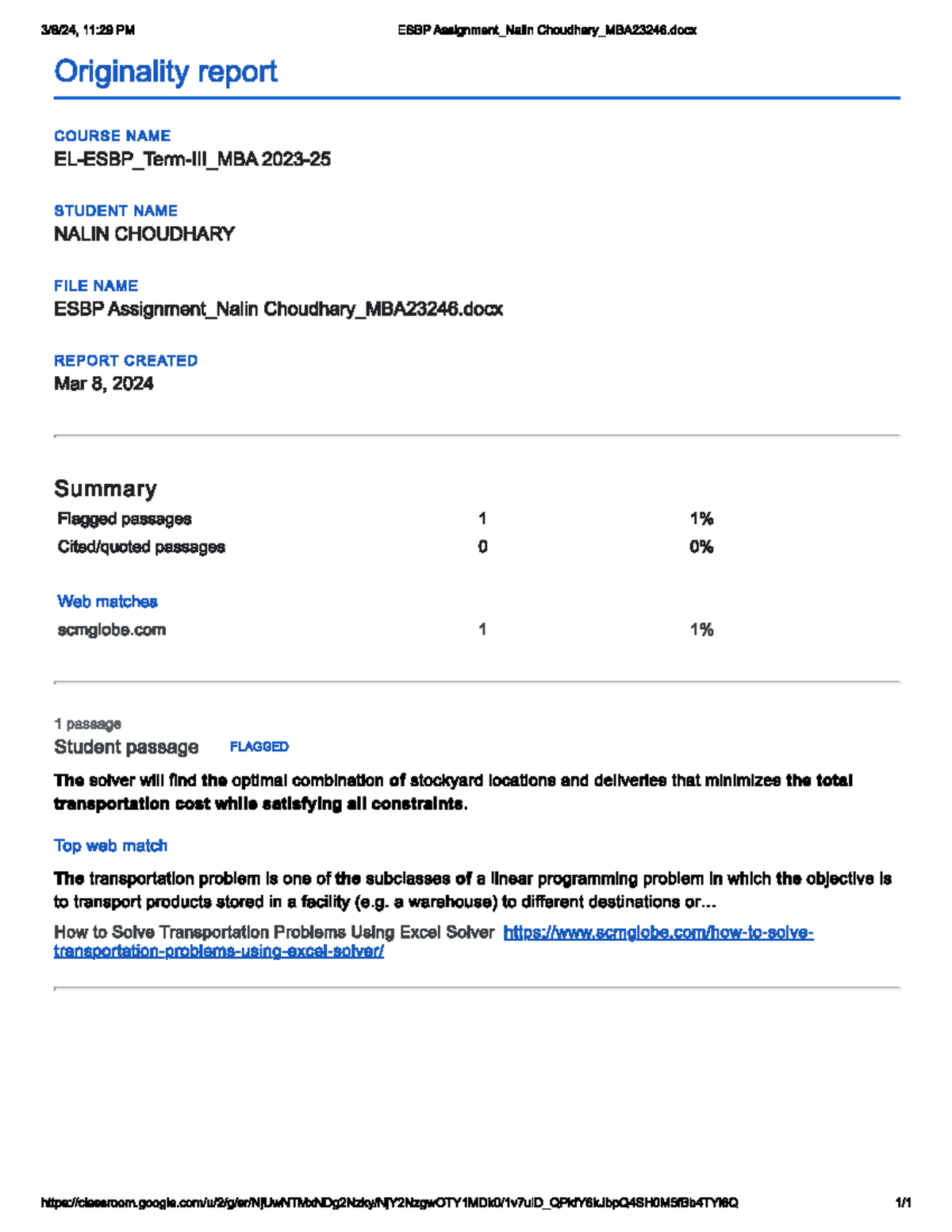 Plag report - hshsh - 11:29 PM ESBPAssignment_NalinChoudhary_MBA23246 ...