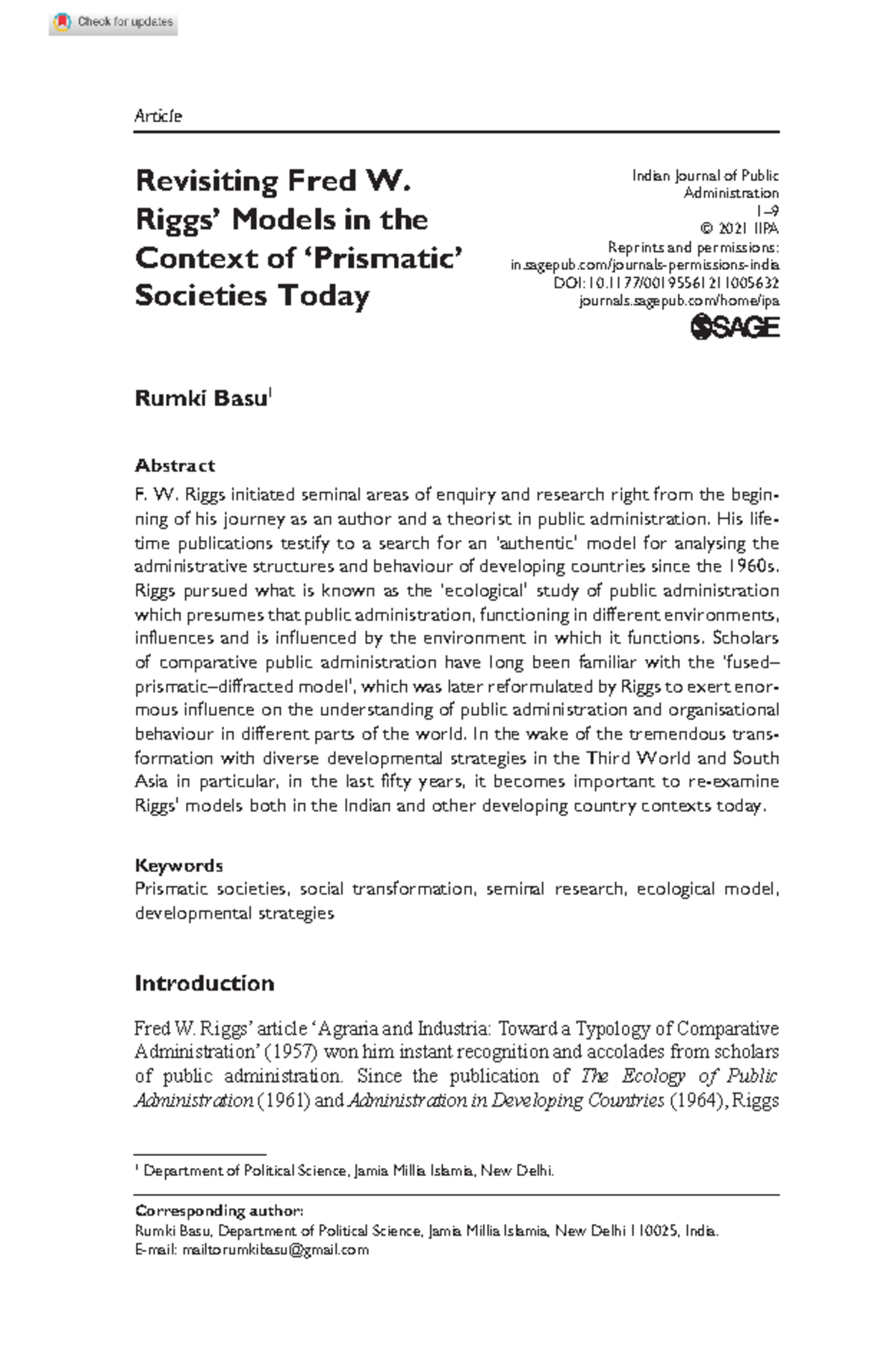 Unit2e-iii Basu, Rumki Revisiting Fred W Riggs Models - Revisiting Fred ...