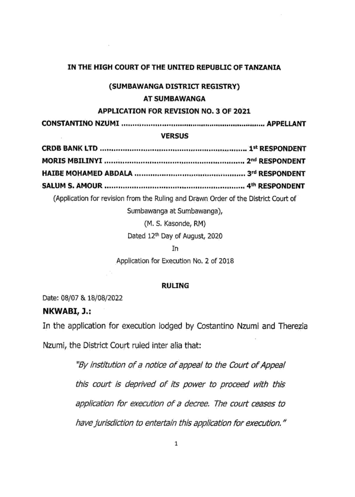 2022-tzhc-11682 - Case law - I N THE HI GH COURT OF THE UNI TED REPUBLI ...