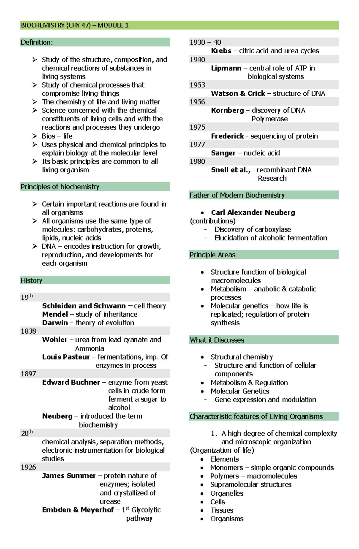 Biochem MOD 1 - Definition: Ø Study of the structure, composition, and ...