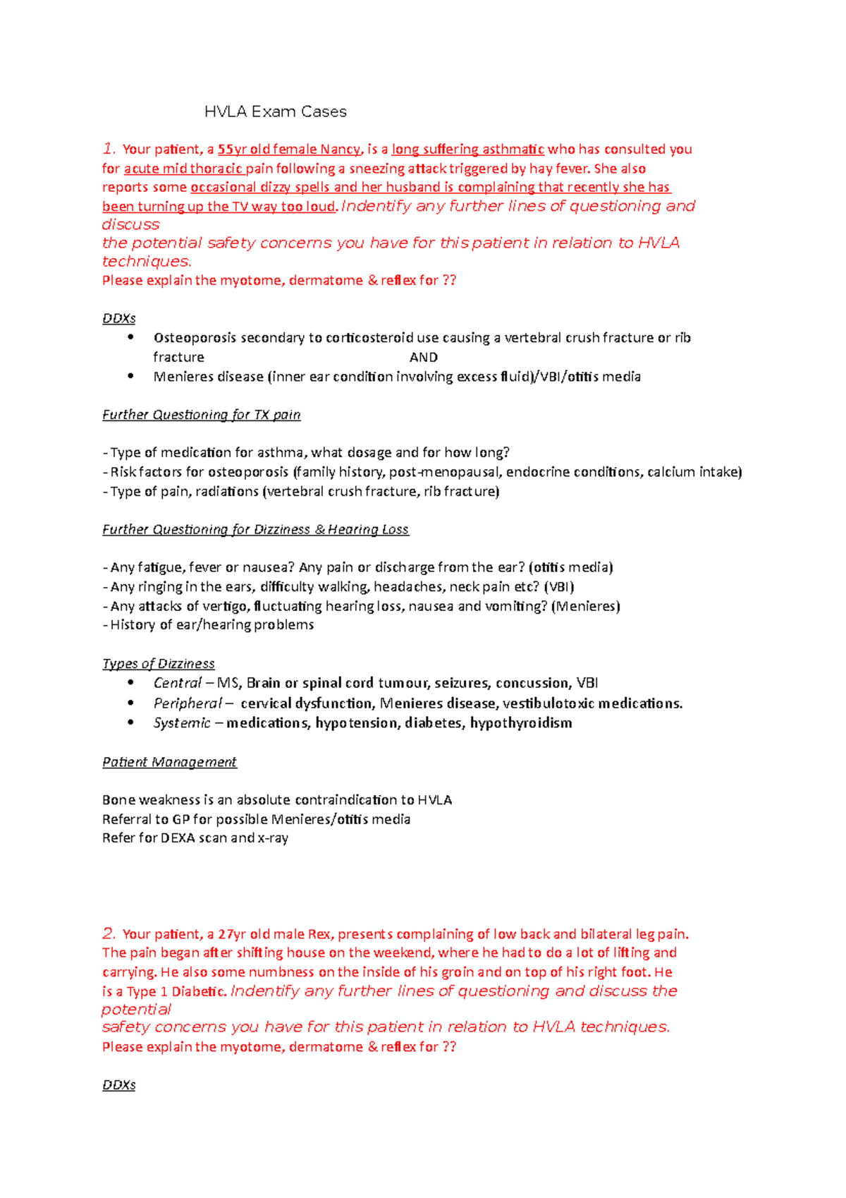 Exam 2014, questions and answers - cases HVLA 1 - HVLA Exam Cases 1 ...