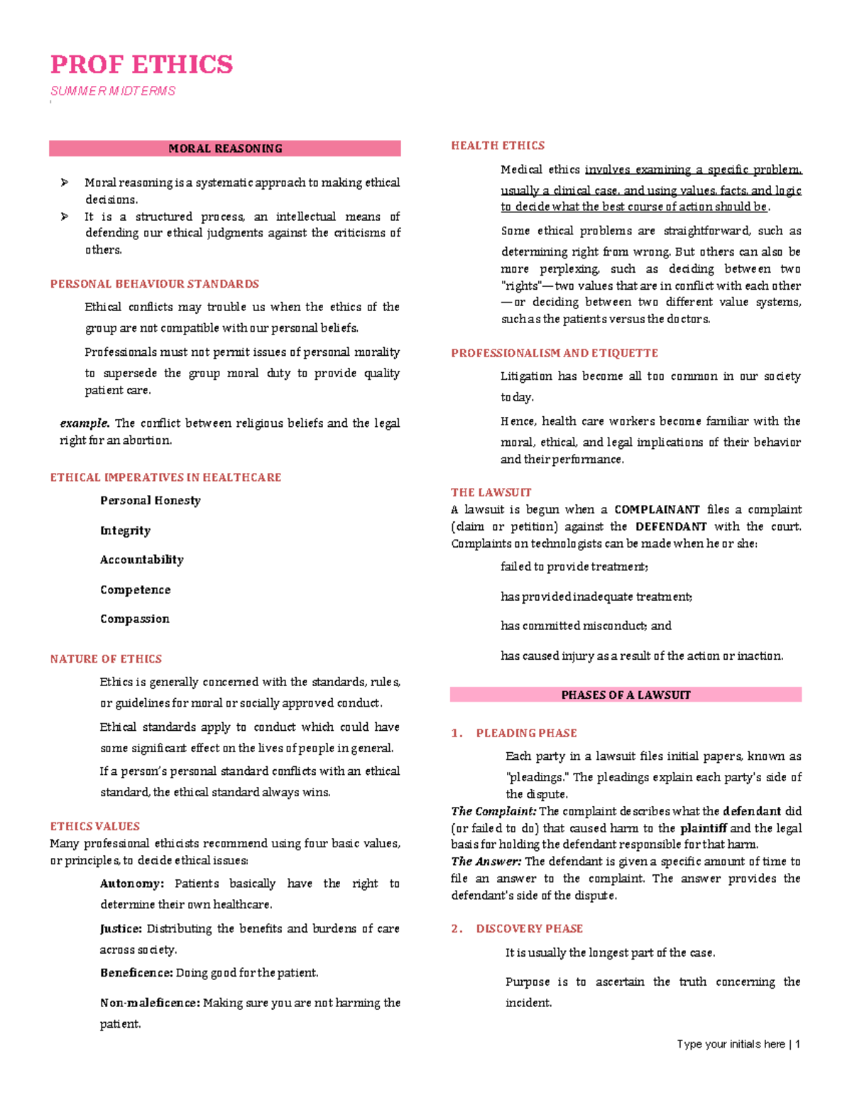 Prof Ethics ( Midterm Summer) - PROF ETHICS SUMMER MIDTERMS MORAL REASONING Moral reasoning is a ...