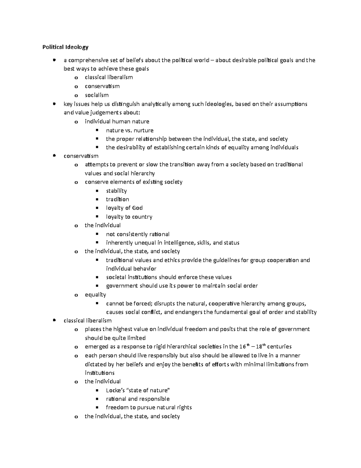 INTL 101 Notes for Test #2 - Political Ideology a comprehensive set of ...