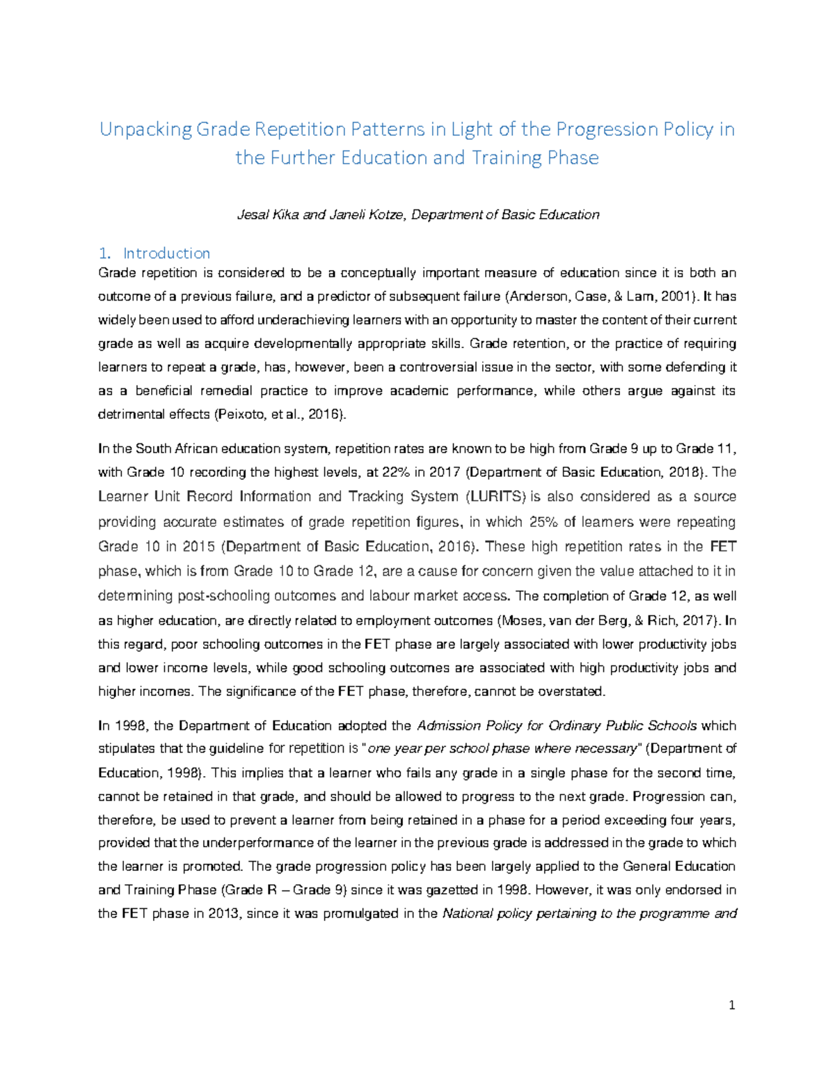 FET Transitions Progression Policy 2018 1102 Je K - Unpacking Grade ...