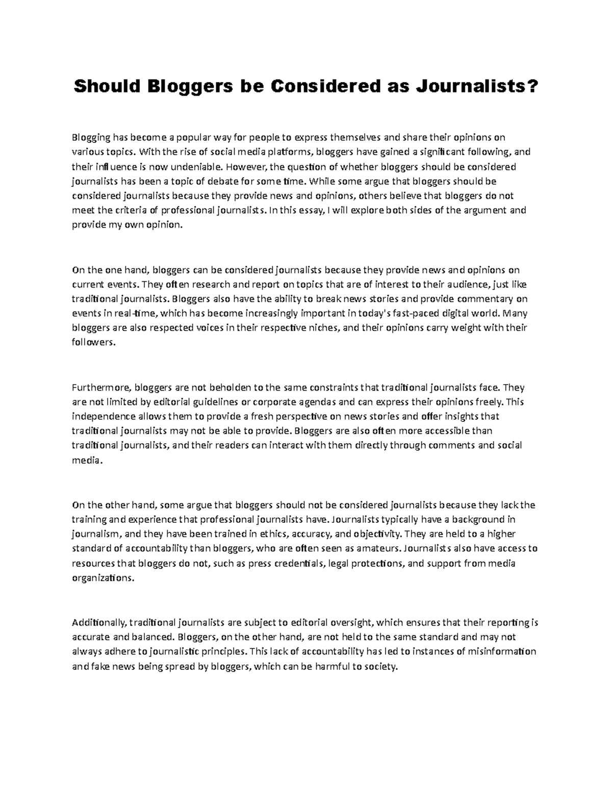 Should bloggers be considered as journalists - Should Bloggers be ...