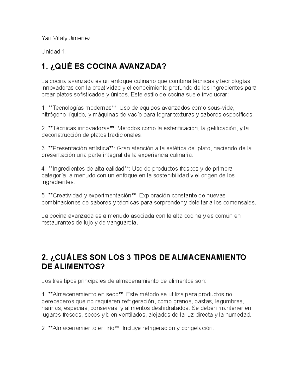 Cocina avanzada - Yari Vitaly Jimenez Unidad 1. 1. ¿QUÉ ES COCINA ...