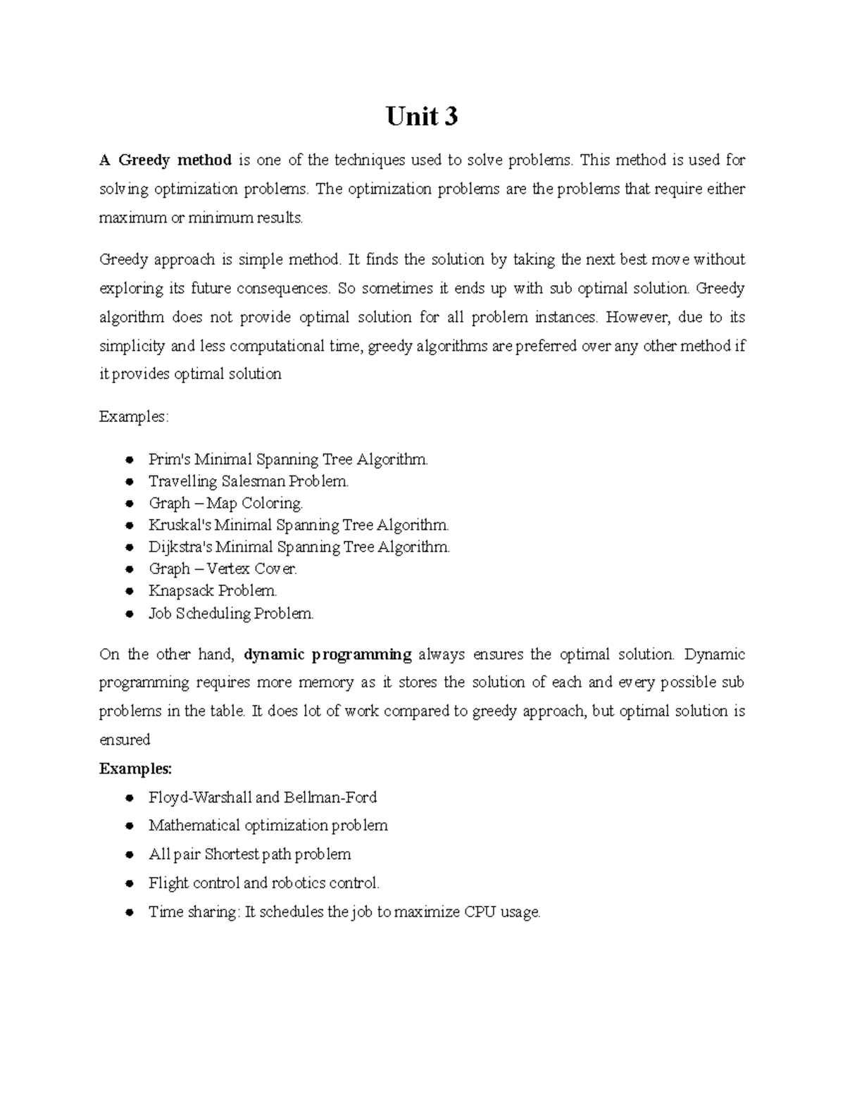 DOC-20240507-WA0077 - Unit 3 A Greedy method is one of the techniques ...
