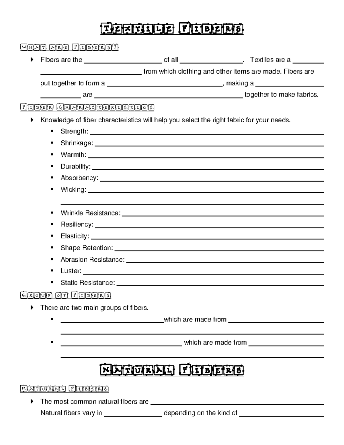 Textile Fibers Note Sheet - Textile Fibers What are Fibers? Fibers are ...