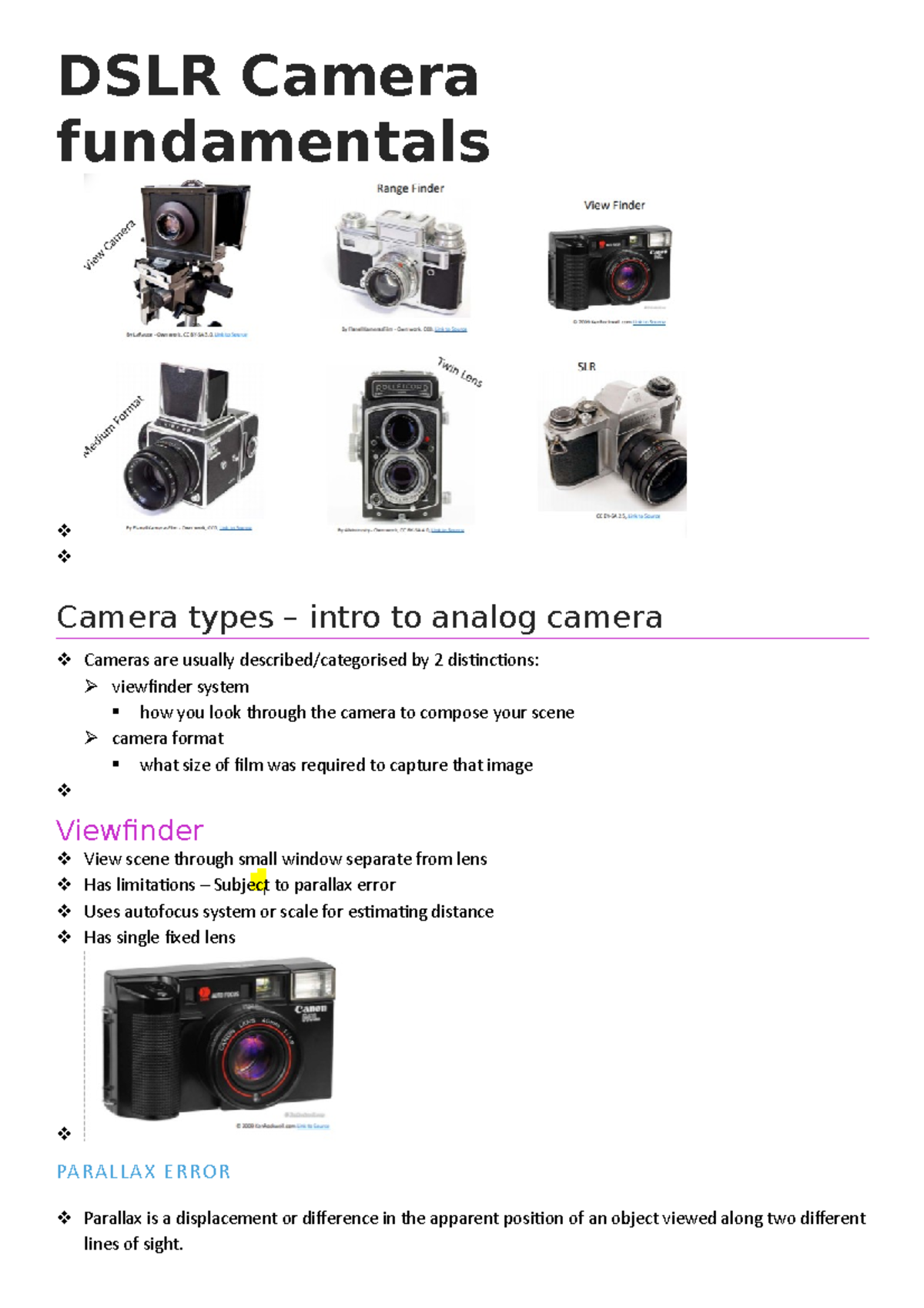 Lec 2 DSLR Camera fundamentals - DSLR Camera fundamentals Camera types ...