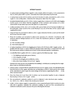 Tutorial 6 7 Fall 2021 - ECTE324 Tutorial 6 & 7 A 5 km long, 11 kV ...