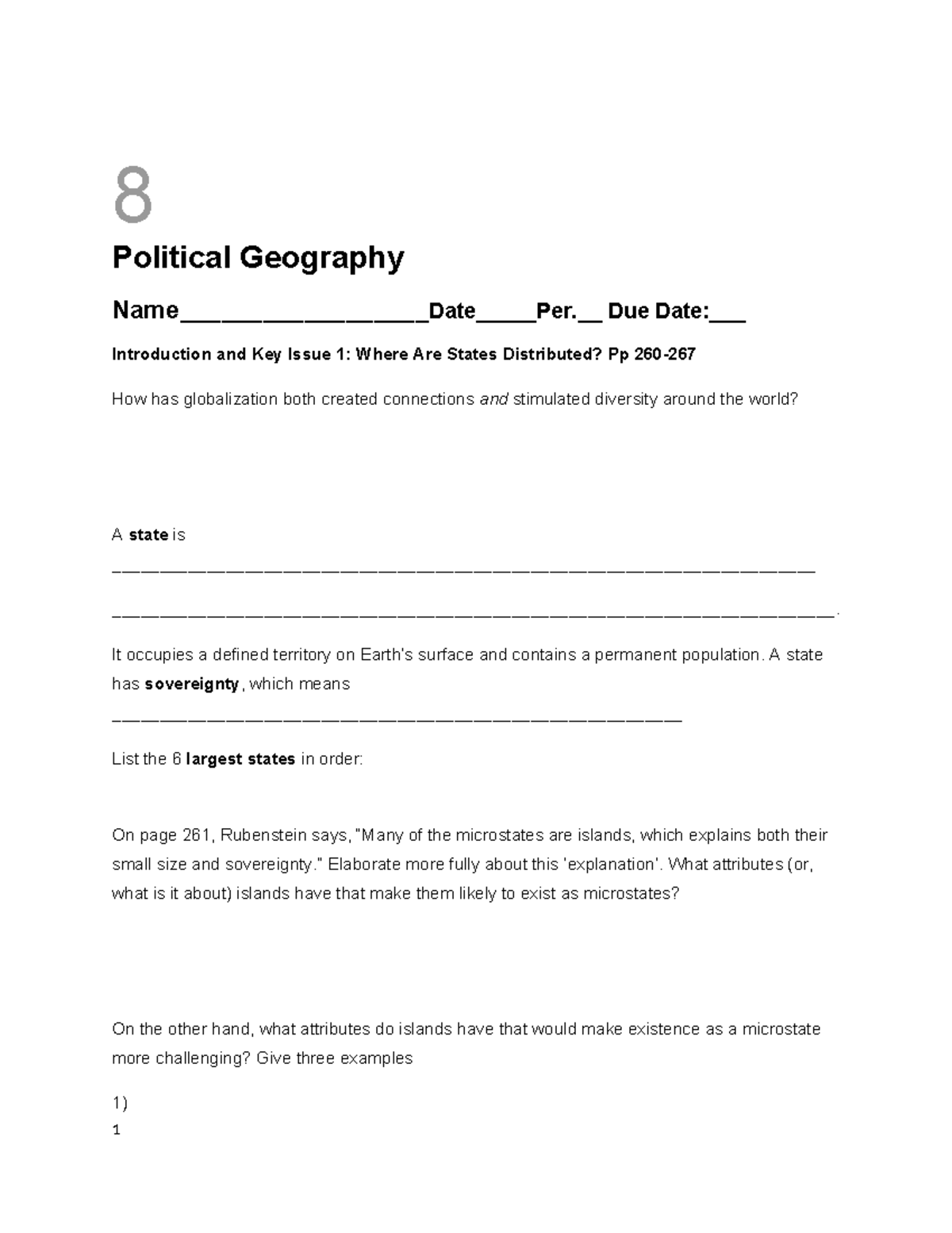 Ch 8 Study Guide - 8 Political Geography Name__________________Date ...