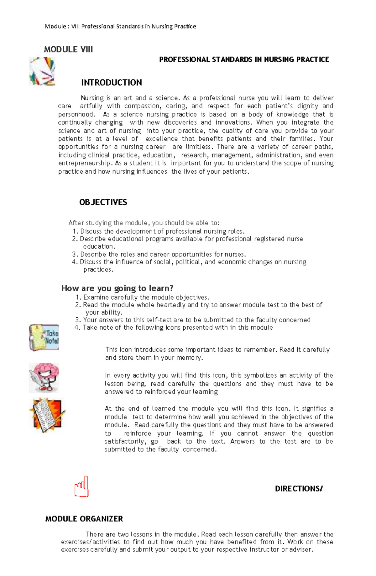 PROFESSIONAL STANDARDS IN NURSING PRACTICE - Module : VIII Professional ...