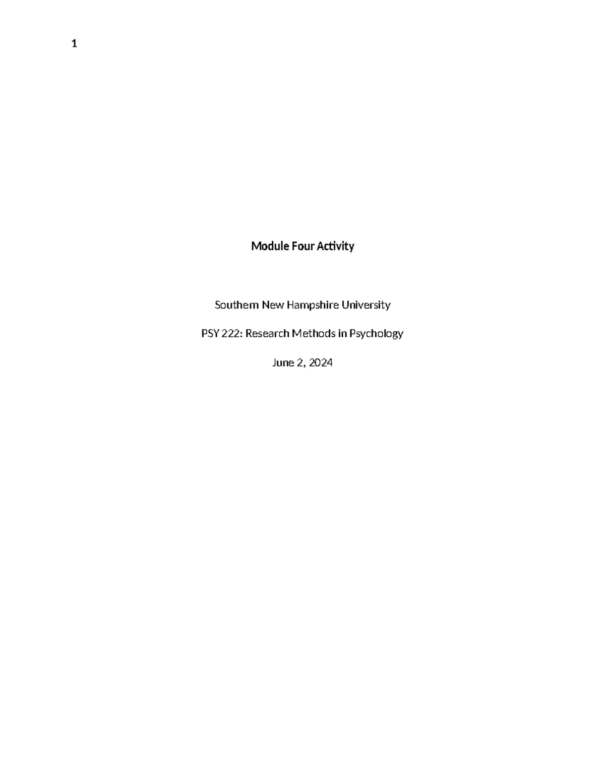 PSY222 Module Four Activity - Module Four Activity Southern New Hampshire University PSY 222 ...