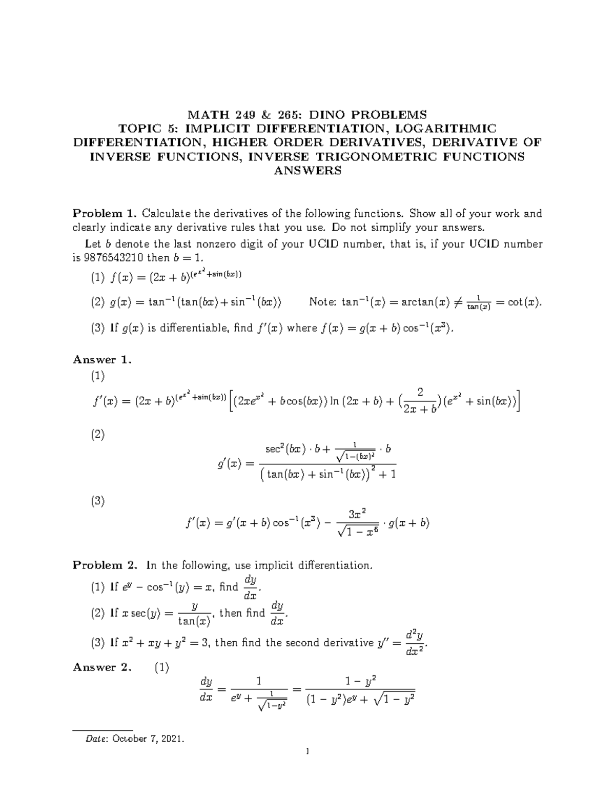 5 log implicit inv-answers - MATH 249 & 265: DINO PROBLEMS TOPIC 5 ...