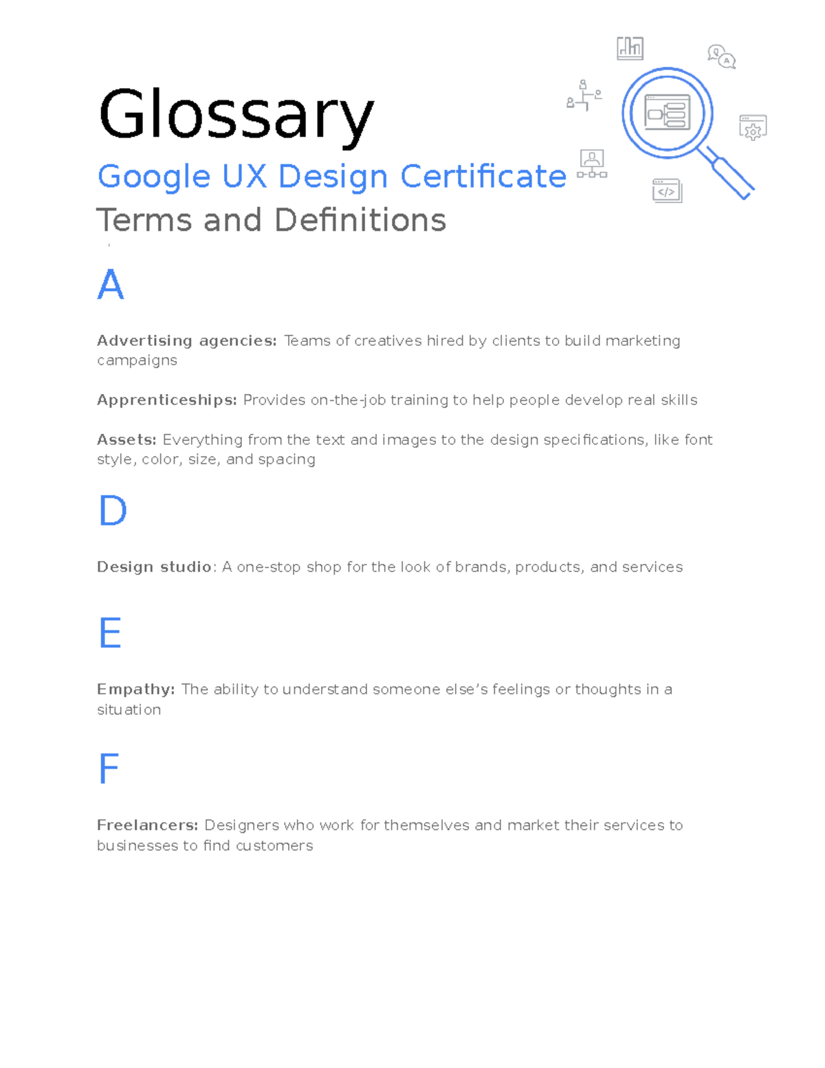 Course 1 Week-1-Glossary-of-terms-and-definitions - Glossary Google UX ...