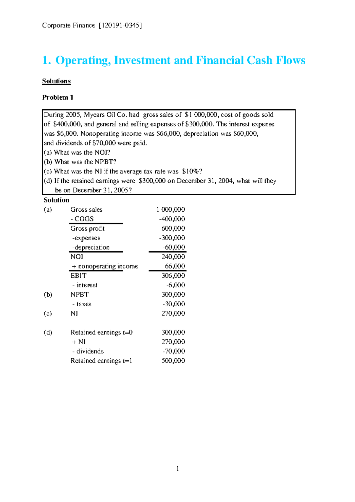1. Operating, Investment and Financial Cash Flows - 1. Operating ...