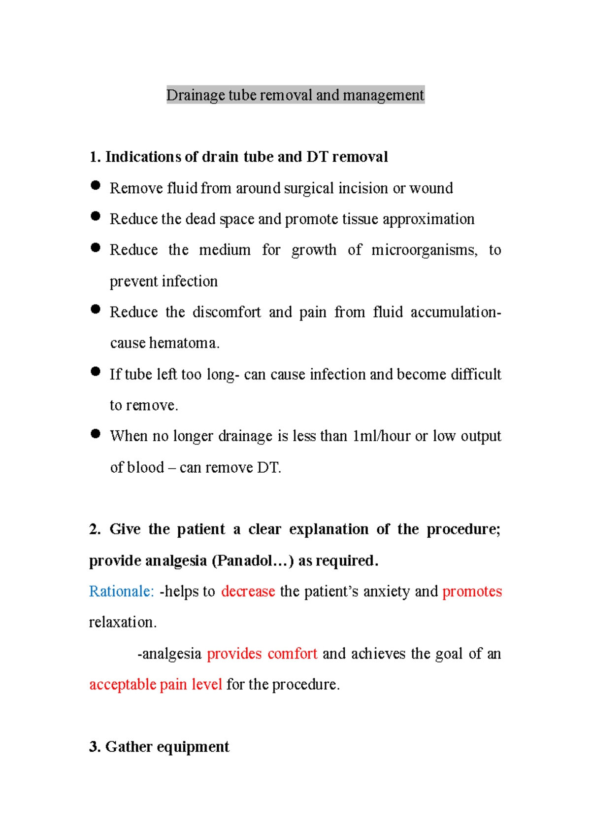 W2-Drainage tube removal and management - Indications of drain tube and ...