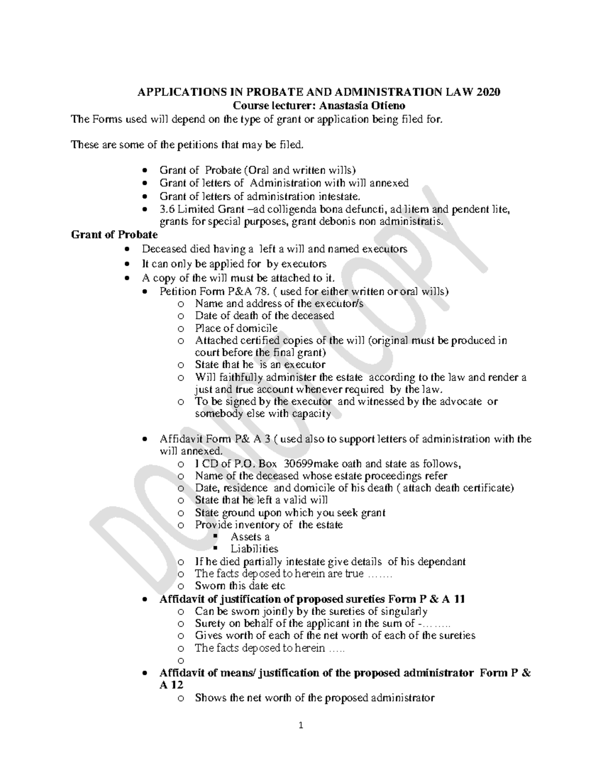 Applications in Probate - APPLICATIONS IN PROBATE AND ADMINISTRATION ...